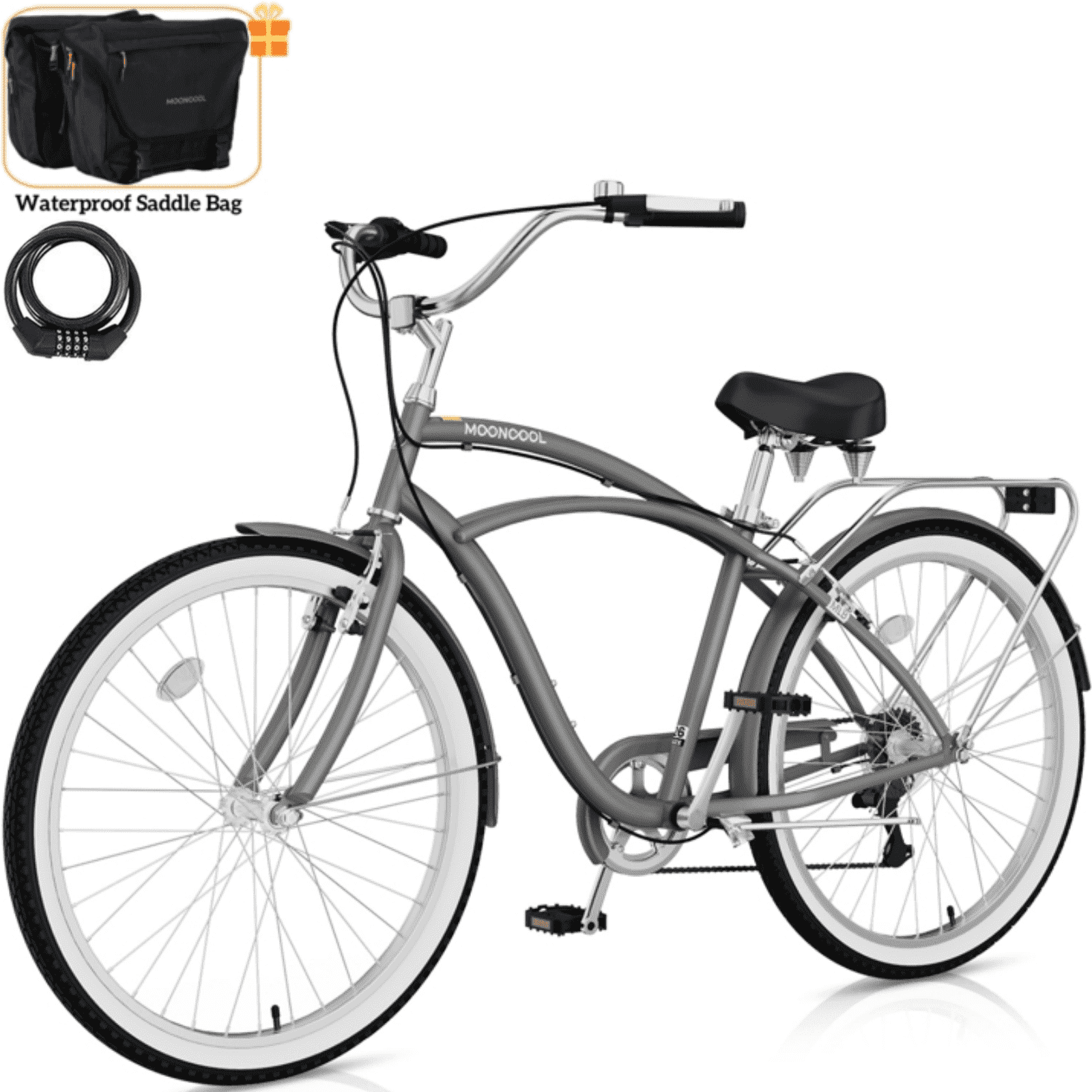 Lilypelle Beach Cruiser Bicycle, 24" 26" Wheel 7 Speed Bike Fits Rider ...