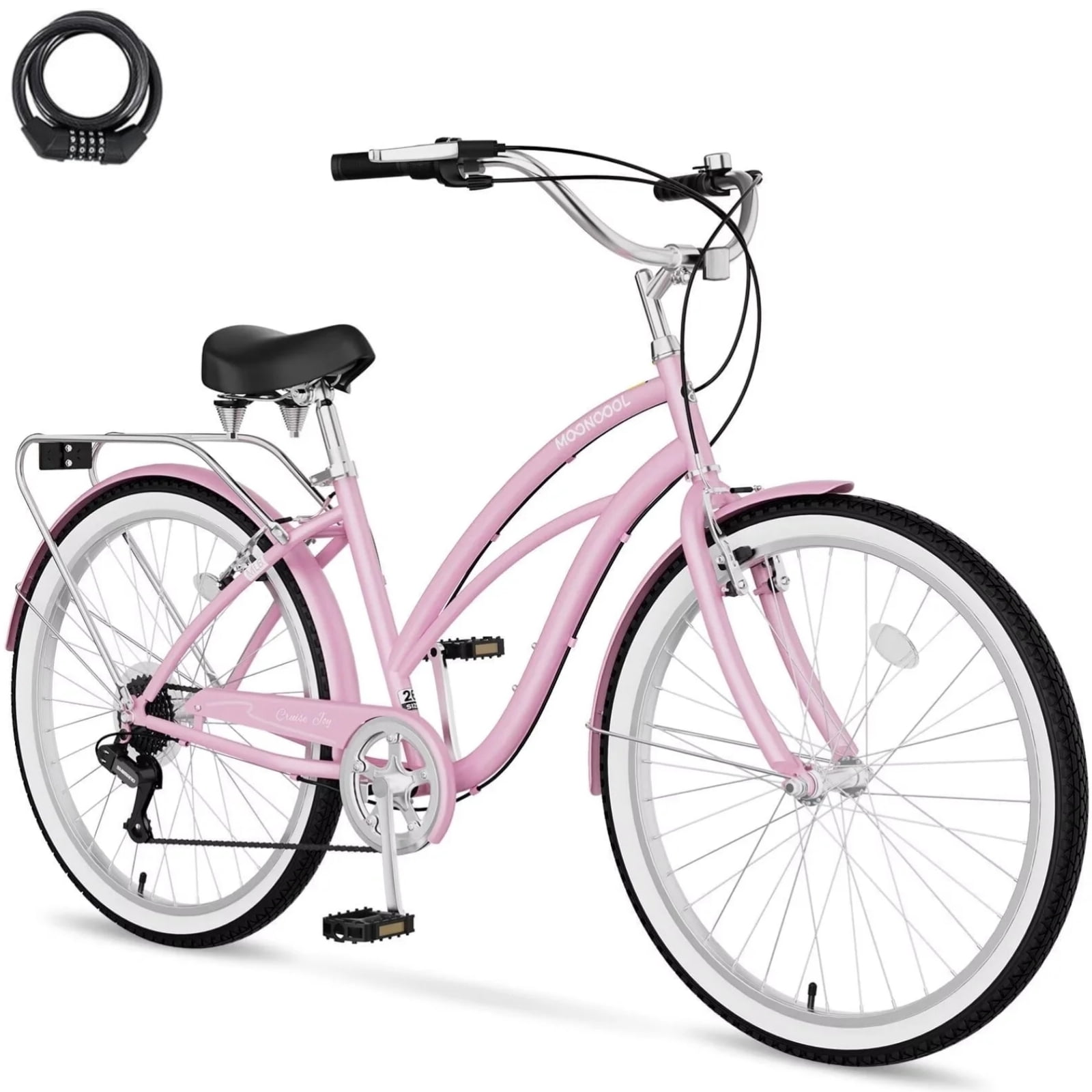 Lilypelle Beach Cruiser Bicycle, 7 Speed Bike with 24" 26" Wheel Fits ...