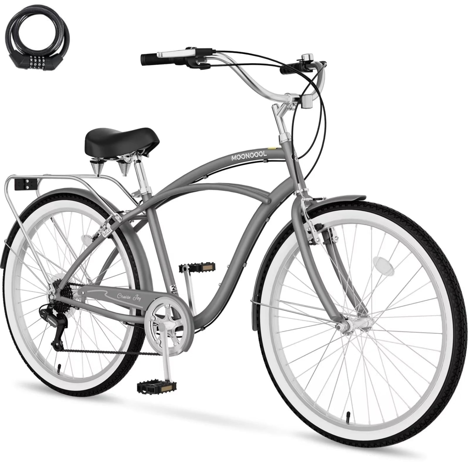 Lilypelle Beach Cruiser Bicycle, 7 Speed Bike with 24" 26" Wheel Fits ...
