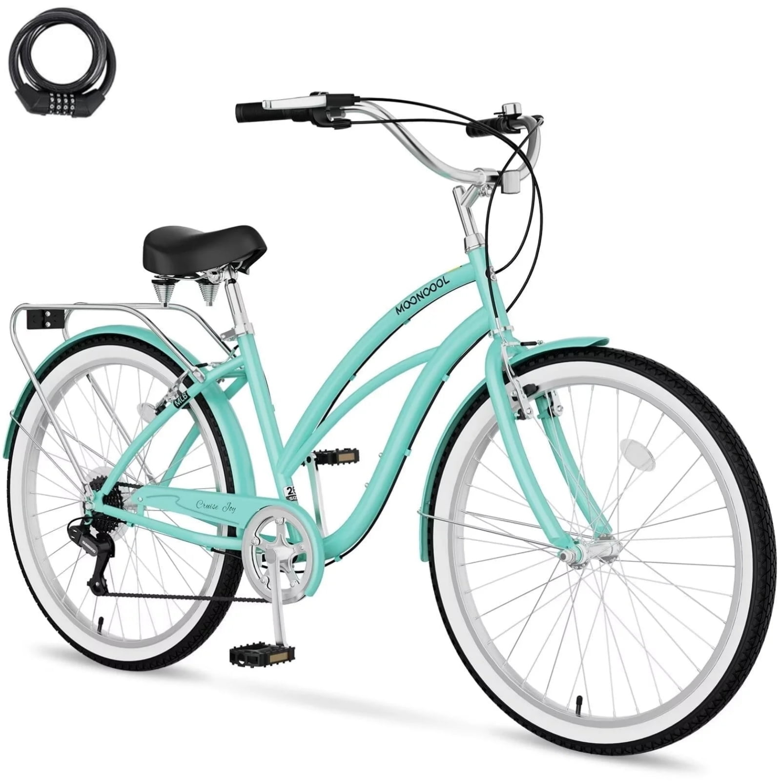 Lilypelle Beach Cruiser Bicycle, 7 Speed Bike with 24" 26" Wheel Fits ...