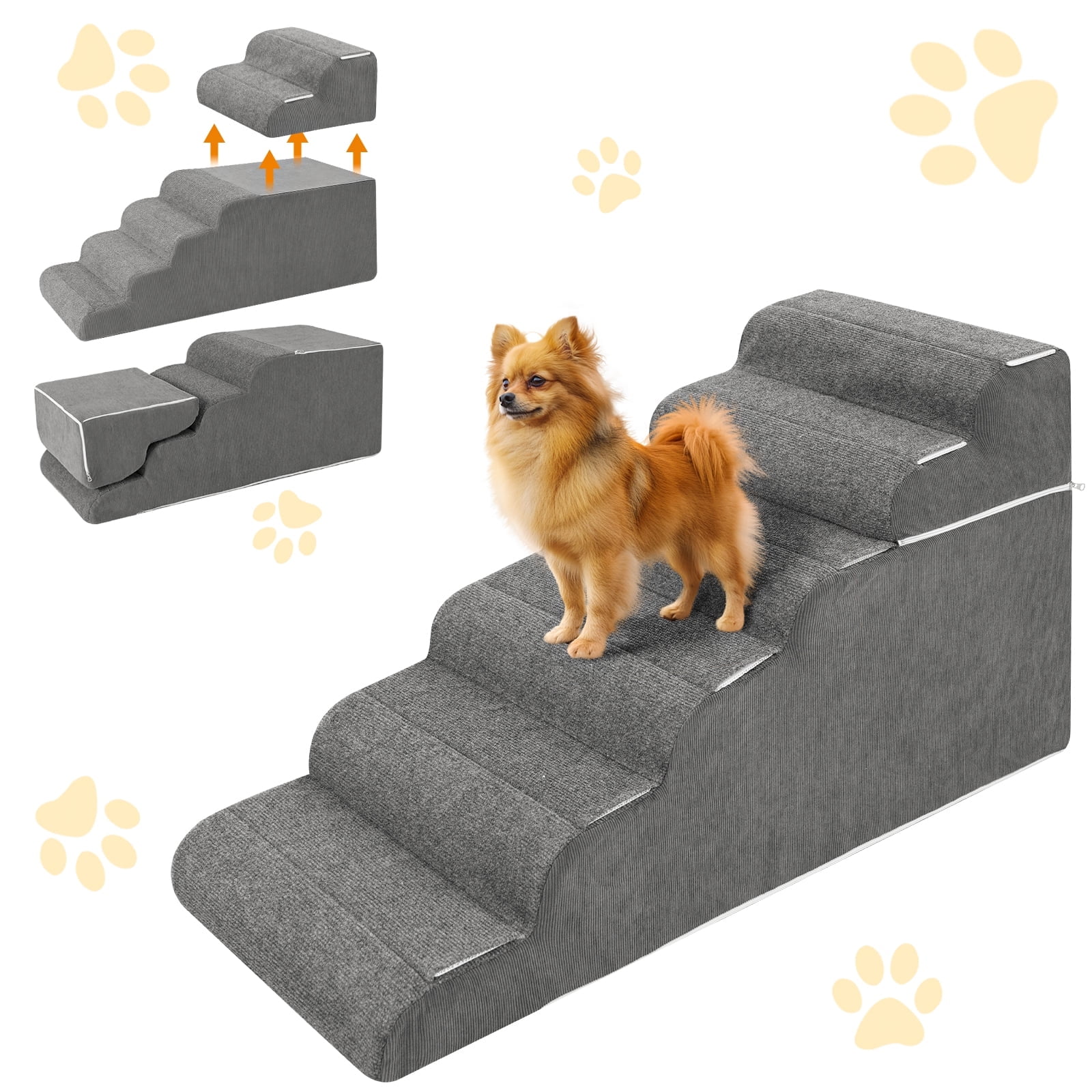 Lilypelle Dog Stairs for High Bed 17"/25.6"H, 6-Step Dog Steps for Bed ...