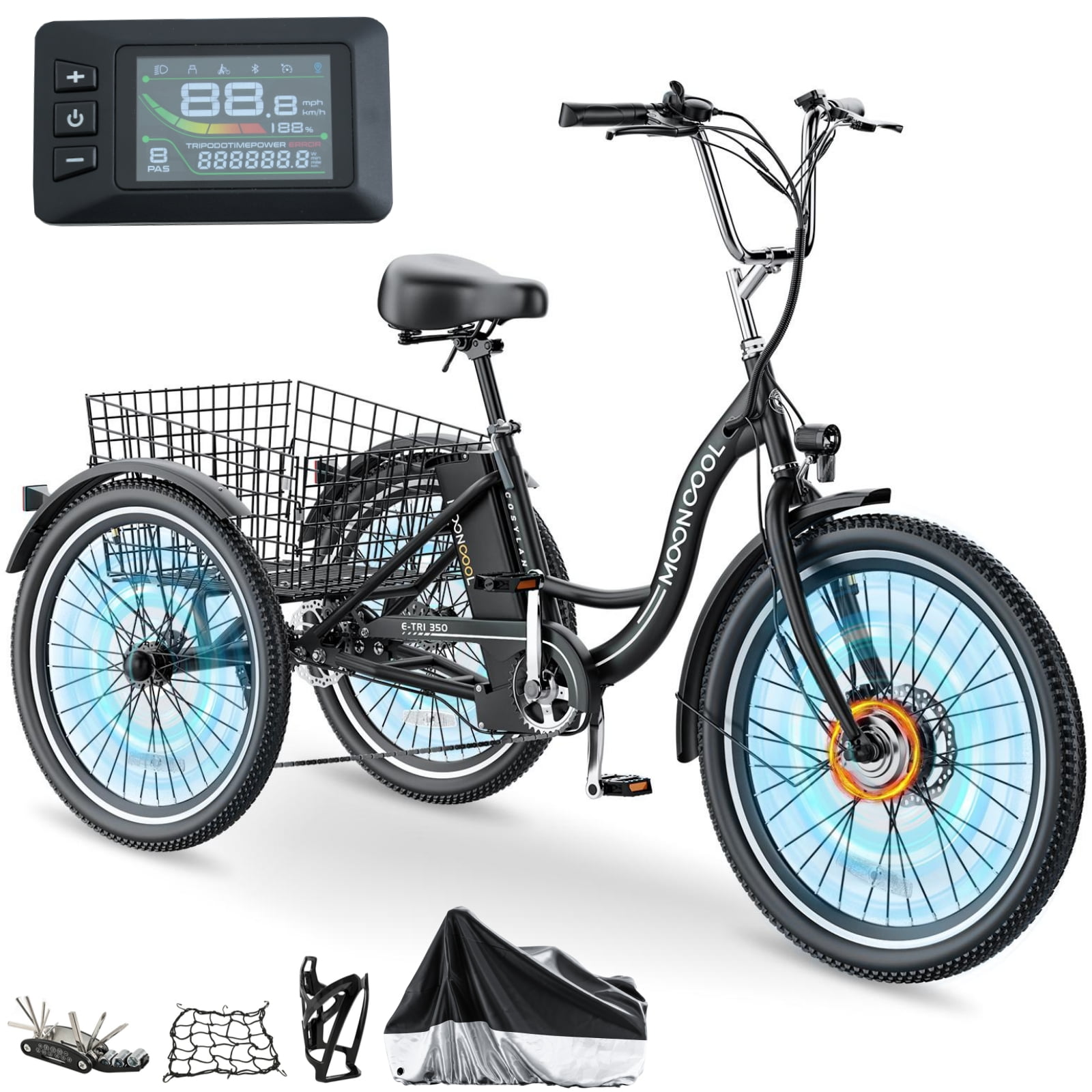 Lilypelle Electric Tricycle for Adults, 350W Electric Trike 7 Speed with 36V removable Battery ...
