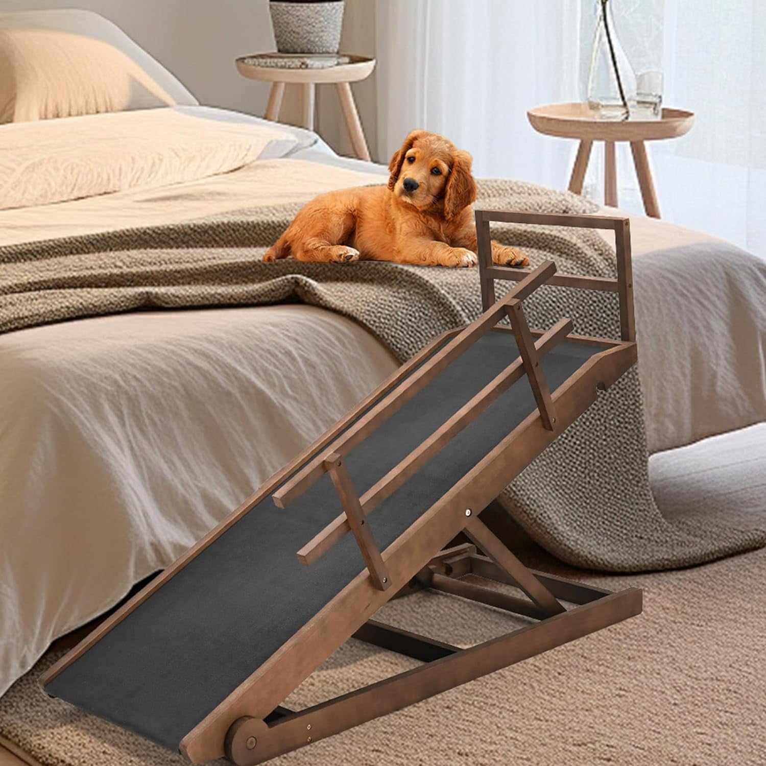 Lilypelle Foldable Pet Ramp,Adjustable Wood Dog Ramp with 5 Adjustable ...