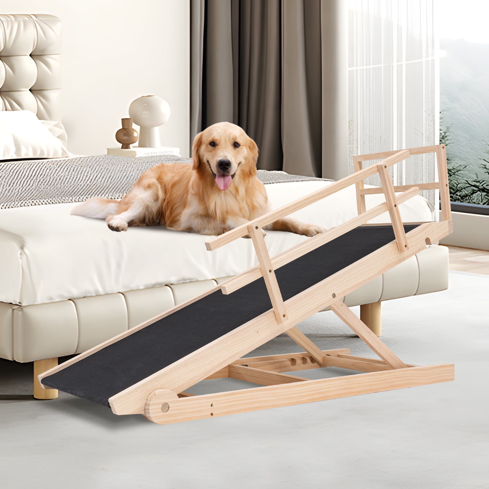 Lilypelle Foldable Pet Ramp,Adjustable Wood Dog Ramp with 5 Adjustable ...