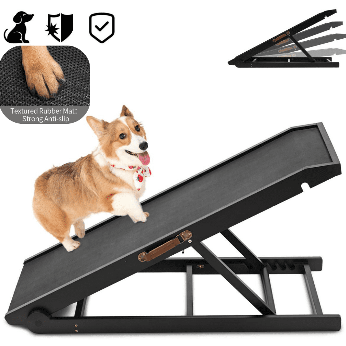 Lilypelle Foldable Pet Ramp for Small & Large dog,Adjustable Wood Dog ...