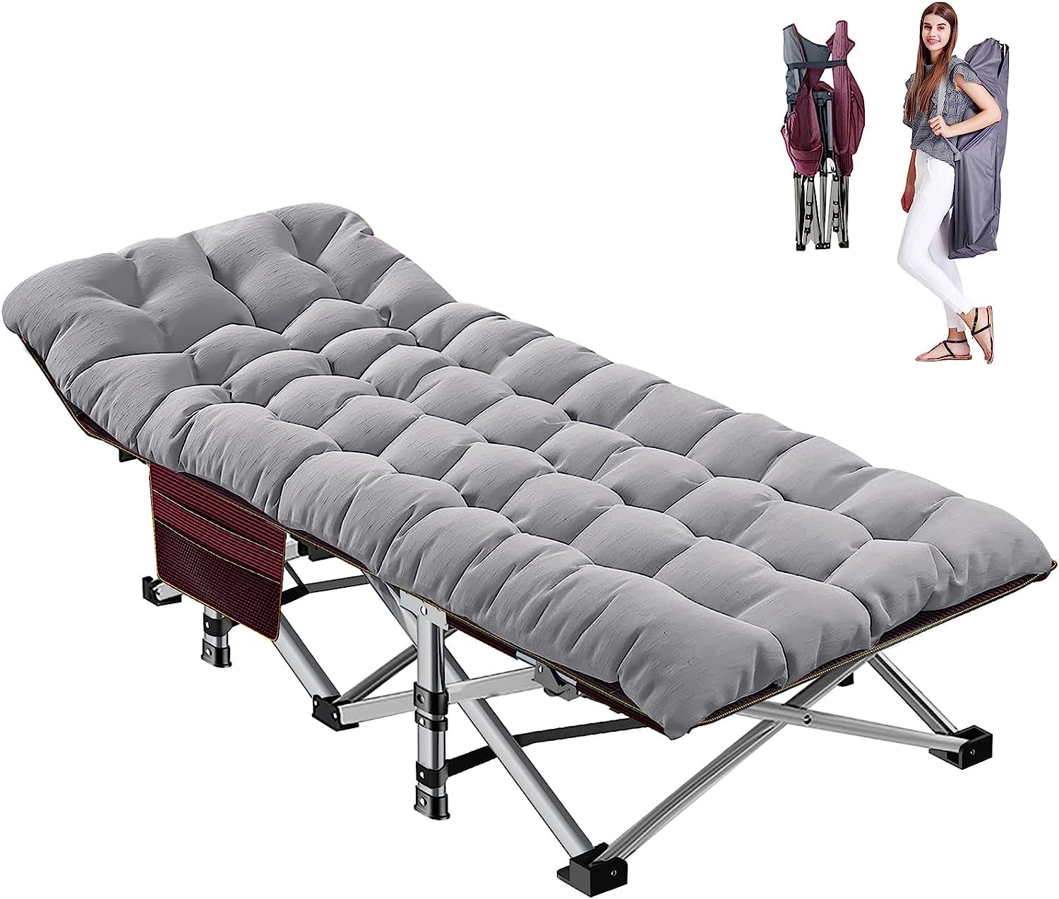Lilypelle Folding Camping Cot Bed for Adult, Double Layer Oxford Strong ...