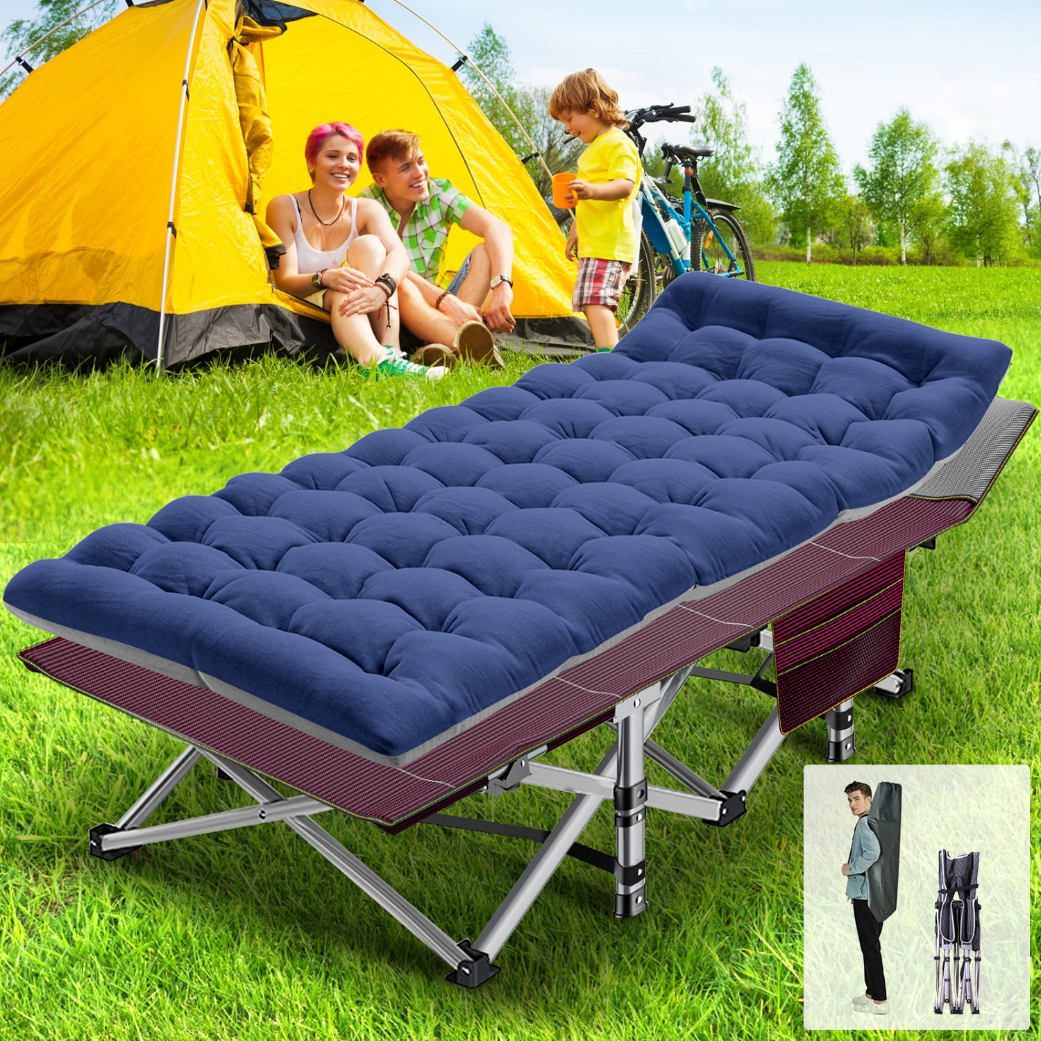 Lilypelle Folding Camping Cot, Double Layer Oxford Strong Heavy Duty ...