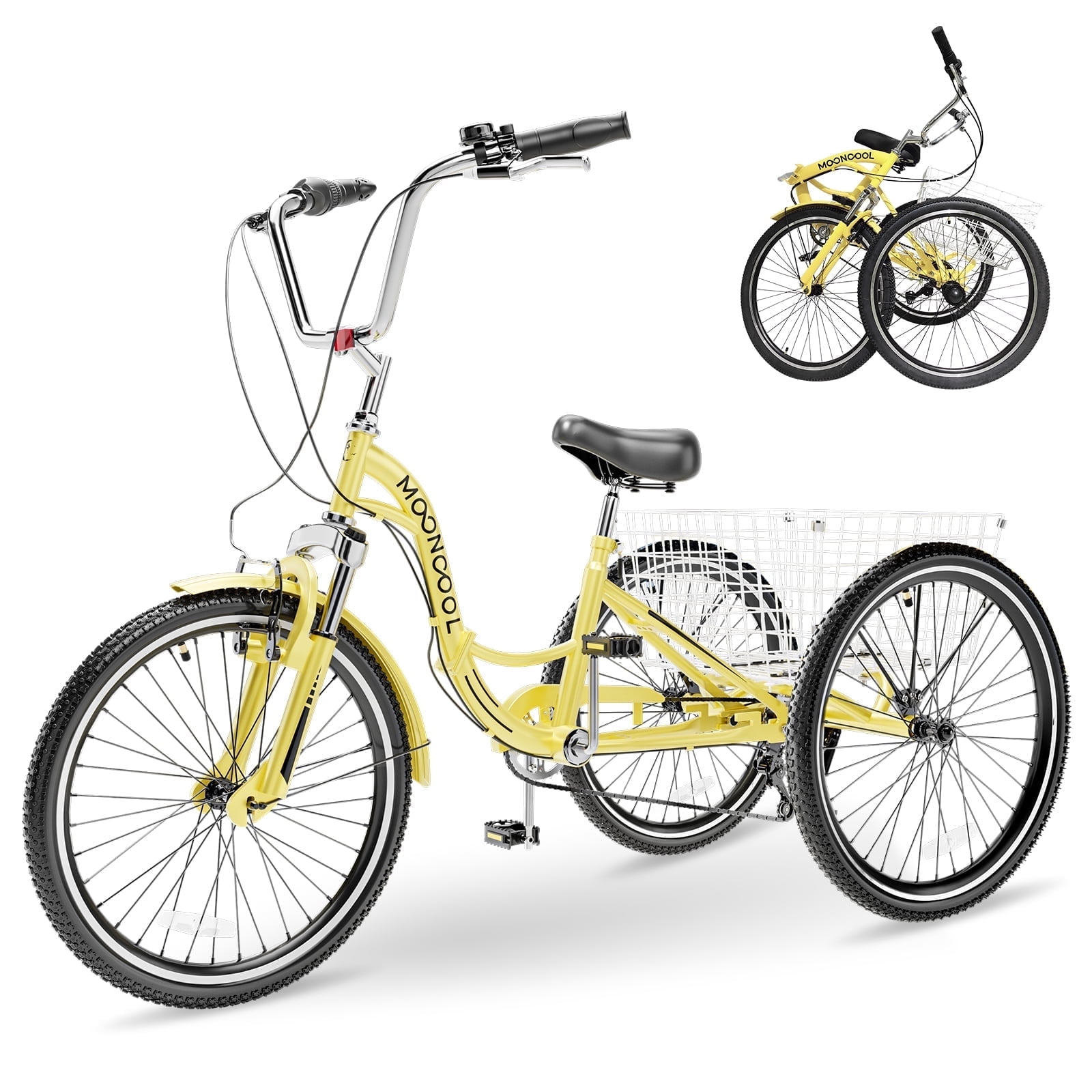 Lilypelle Folding Tricycle for Adult , 20/24/26in Wheel 7-Speed Unisex ...