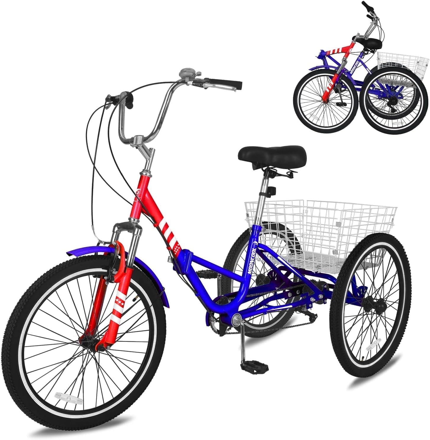 Lilypelle Folding Tricycle for Adult , 20/24/26in Wheel 7-Speed Unisex ...