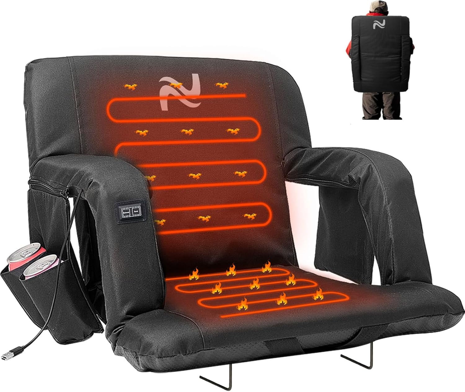 LILYPELLE Double Heated Stadium Seat Bleacher Seat with Back & Arm ...