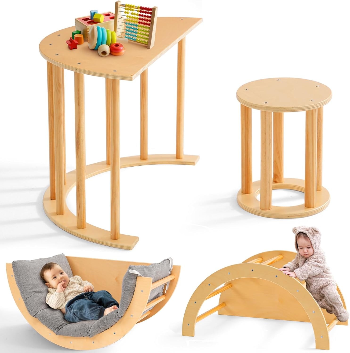 Lilypelle Kids Climbing Arch , 5 in 1 Pikler Triangle Set, Wooden Arch ...