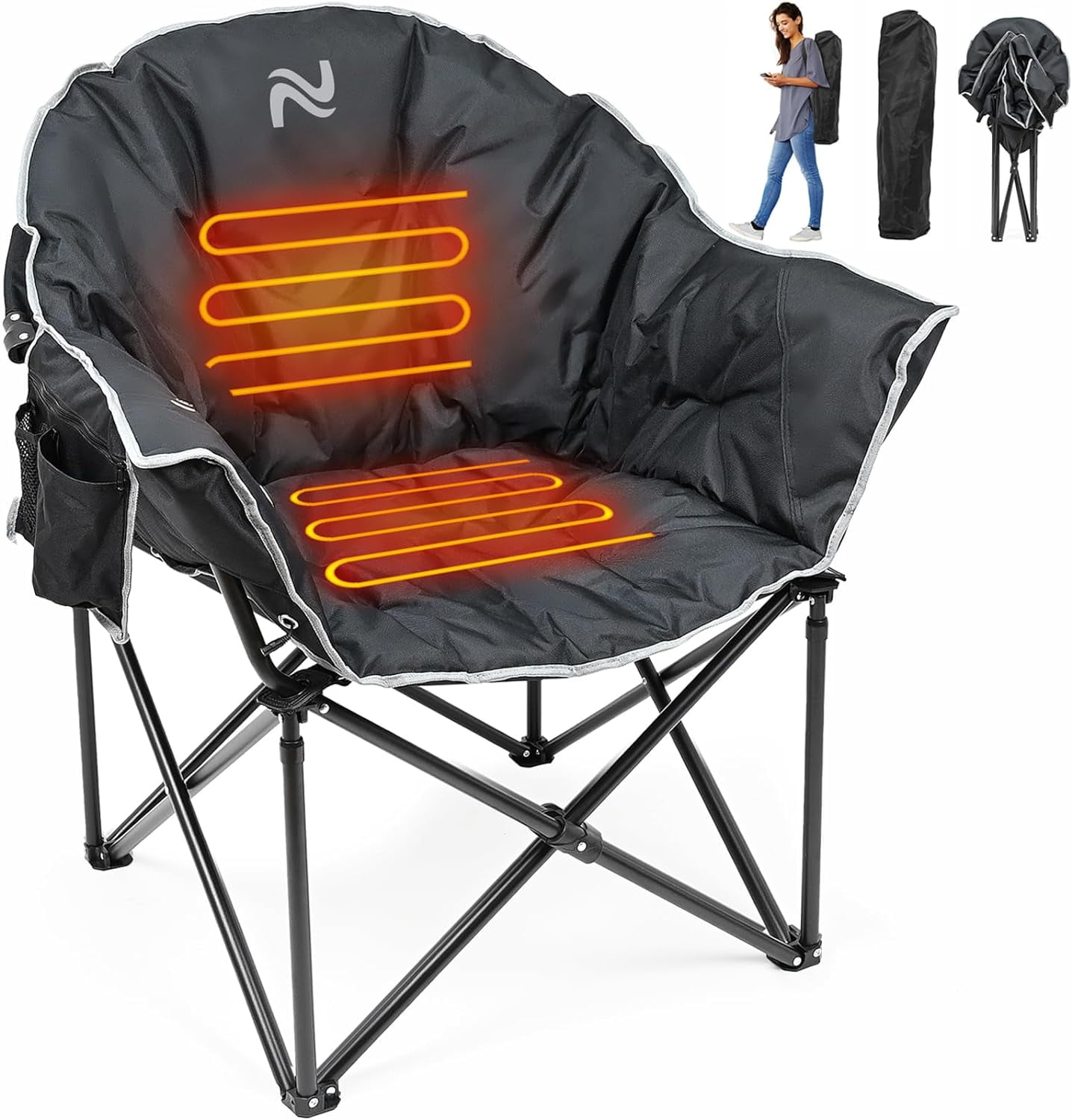 Lilypelle Oversized Heated Camping Chair with 3 Heat Levels, Heavy Duty ...