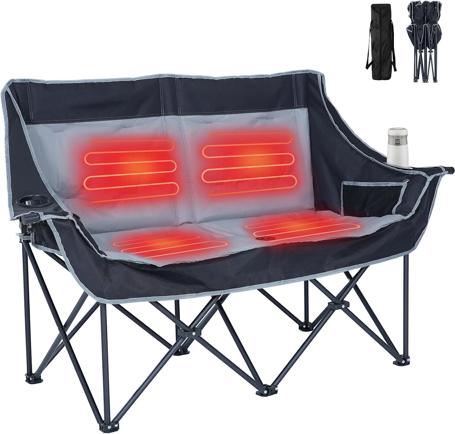 Lilypelle Oversized Heated Double Camping Chair, Folding 2 Person ...