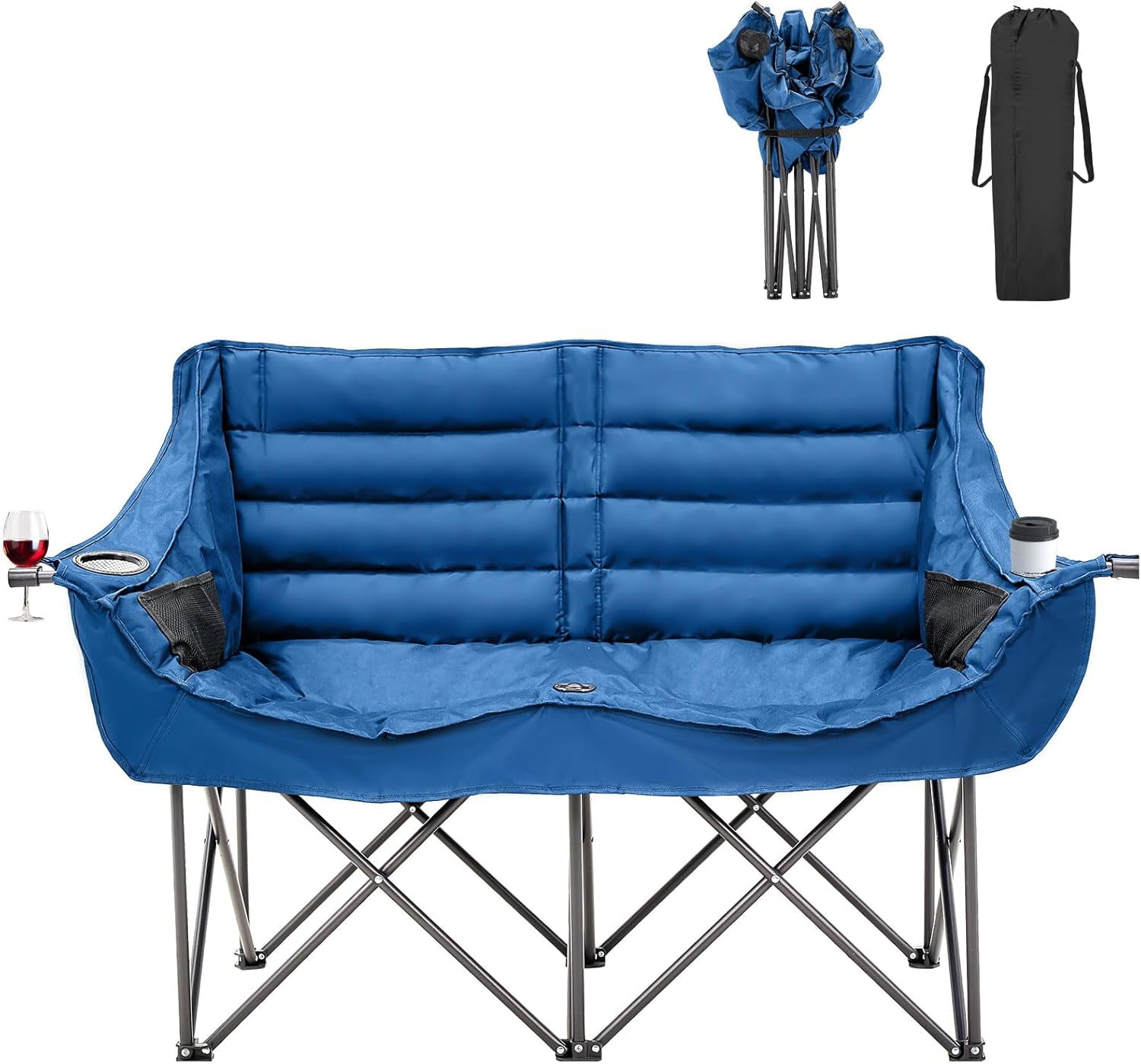 Lilypelle Oversized Double Camping Chair with Side Pockets, Heavy Duty ...