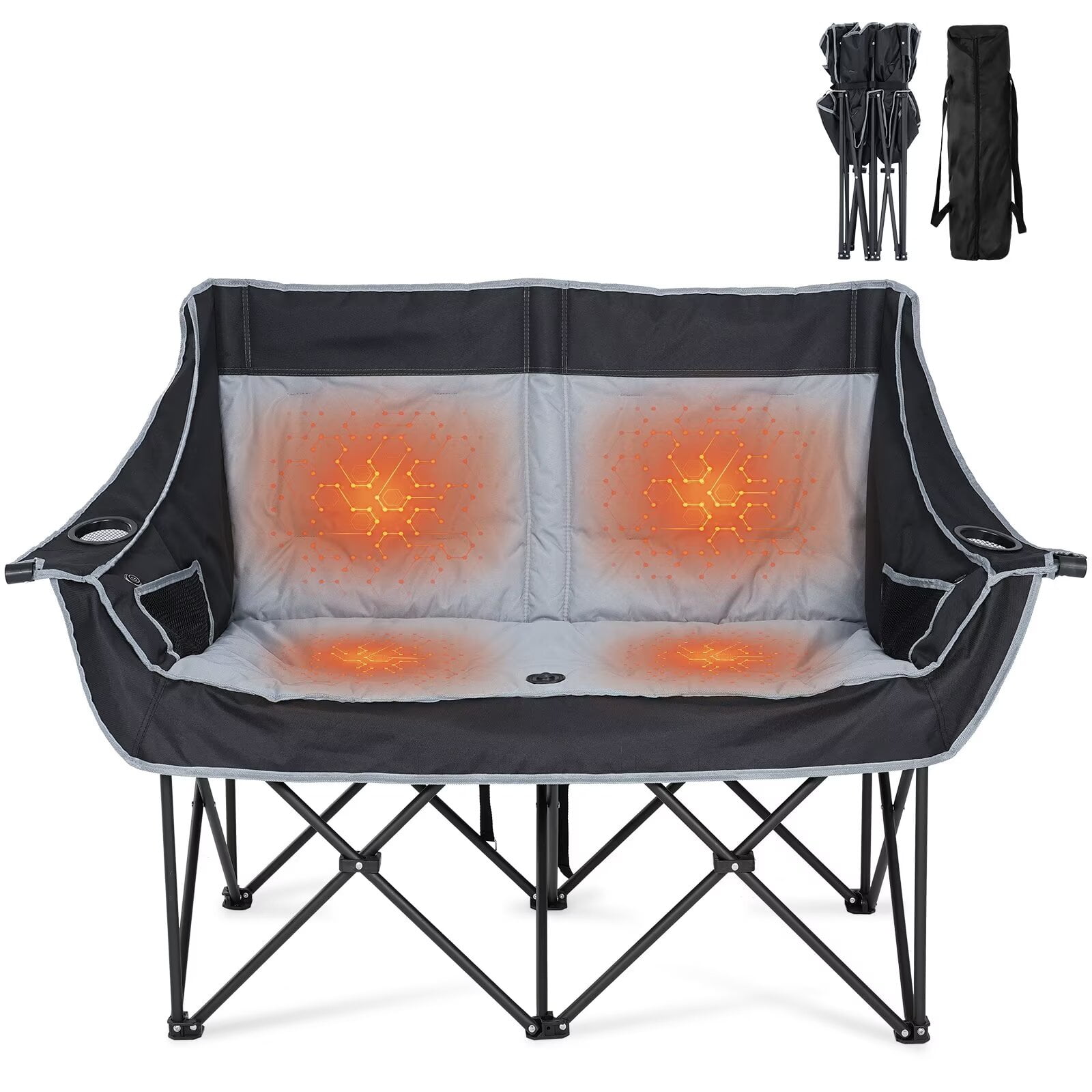 Lilypelle Oversized Heated Double Camping Chair, Folding 2 Person ...