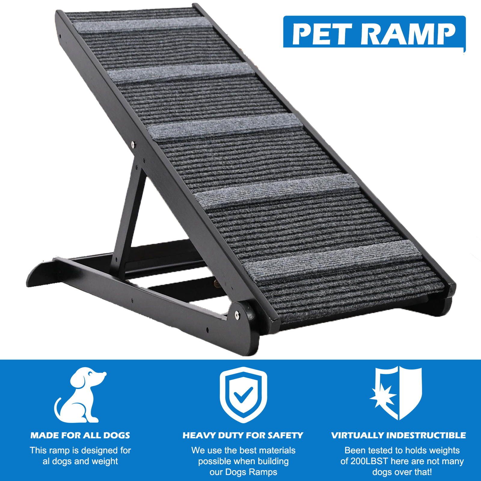 TRIXIE Foldable Non-Slip 62" Long Plastic Pet Ramp, Black, 200 lb Limit ...