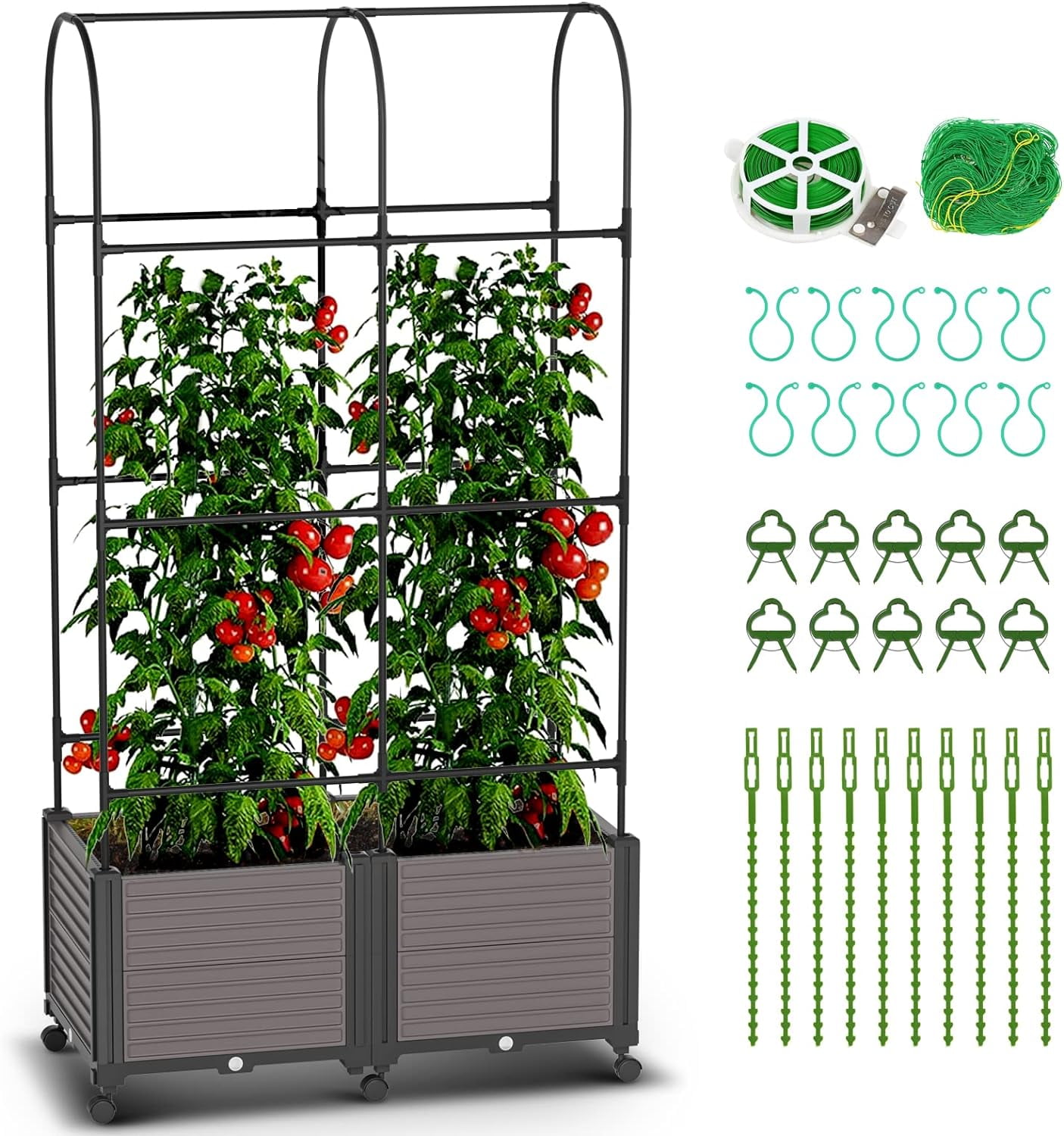 Lilypelle Mobile Raised Garden Bed with Trellis, Outdoor Planter Box ...