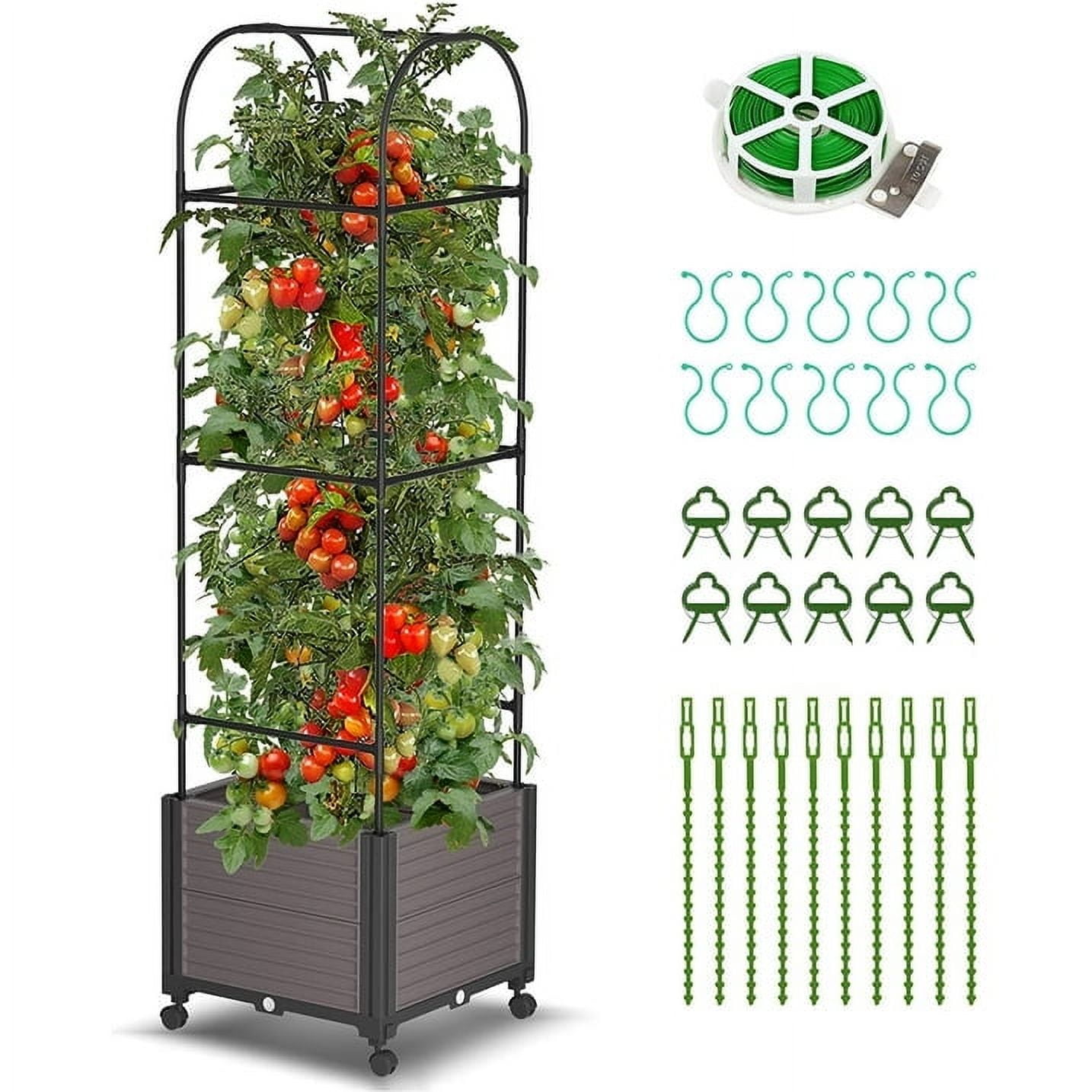 Lilypelle Mobile Raised Garden Bed, Planter Box with Trellis & Wheels ...
