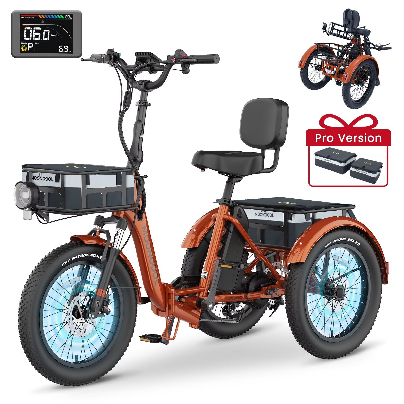Lilypelle TK Pro Folding Electric Tricycle with Rack Bags , 6-Speed ...