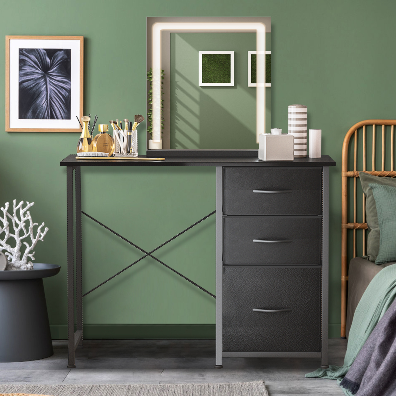 RichYa Modern Makeup Vanity Desk Sets with Lights and Mirror,Makeup ...