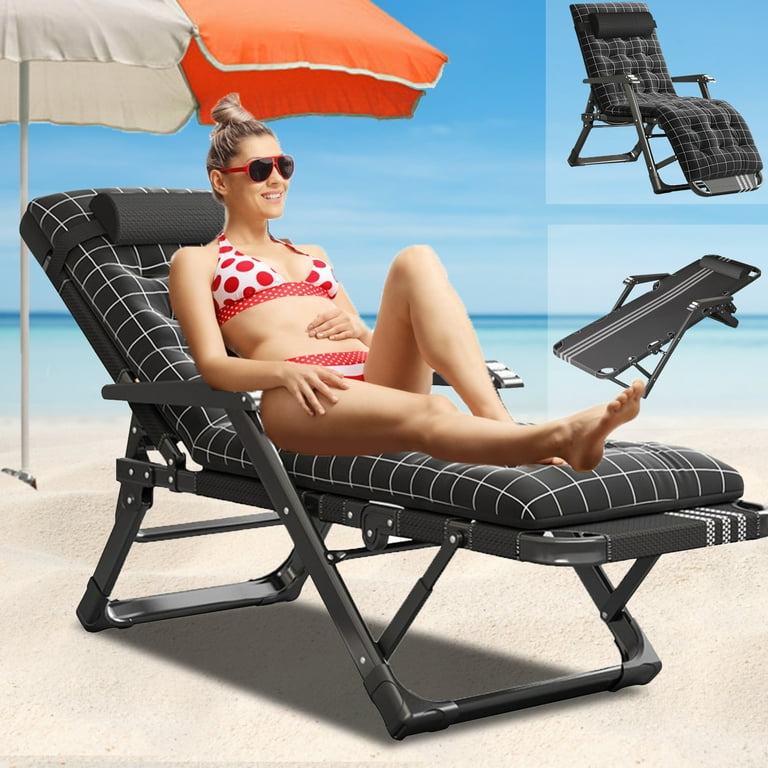 Lilypelle Zero Gravity Chair Outdoor Lawn Folding Lounge Chairs Double Layer Oxford Chair Cots with Mattress Adjustable Reclining Patio Chairs with