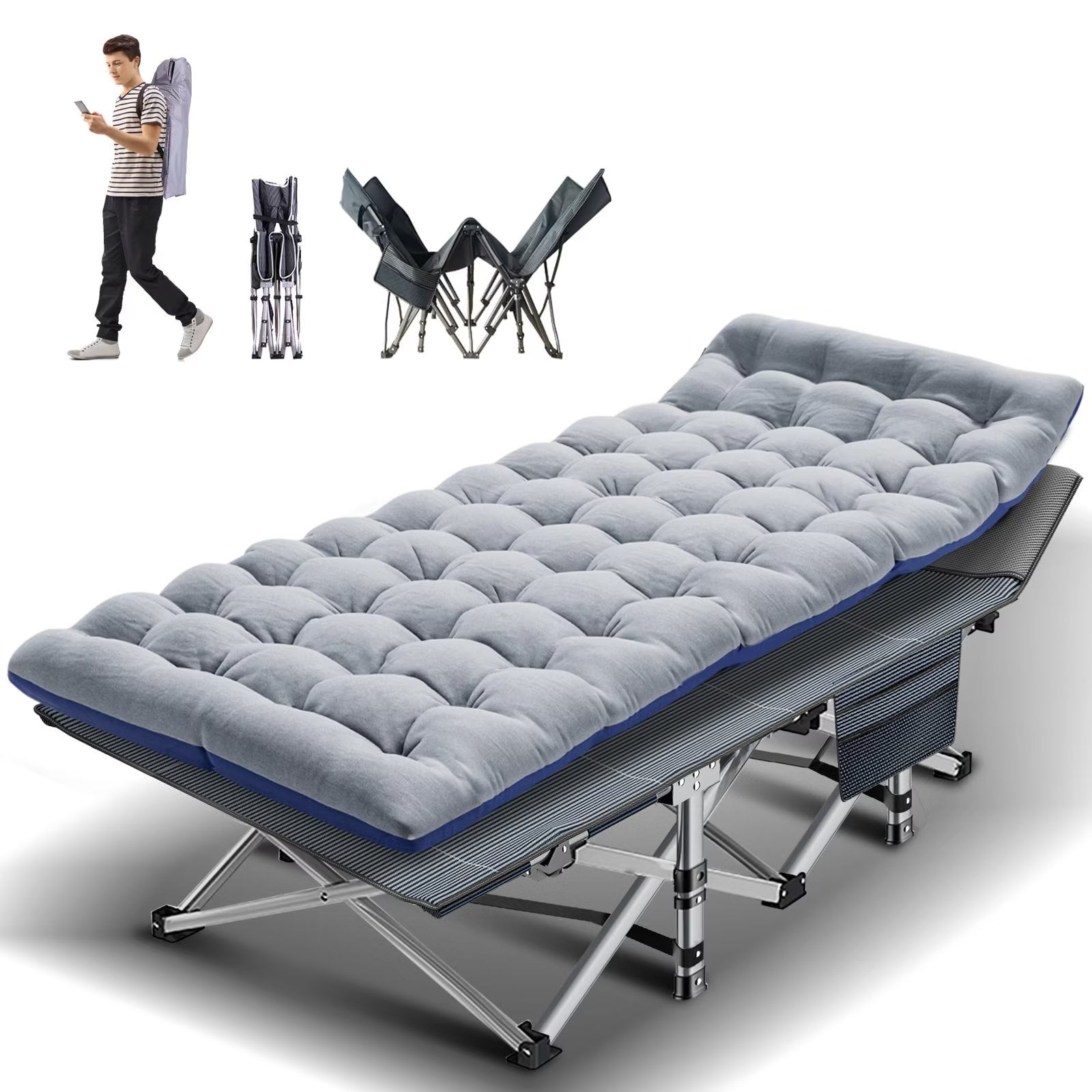 Lilypelle Folding Cot, Portable Camping Cot with Mattress, Heavy Duty ...