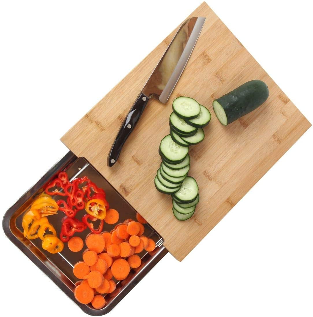 Lilys Home Mess-Free Bamboo Cutting Board with Slide Out Drawer Tray ...
