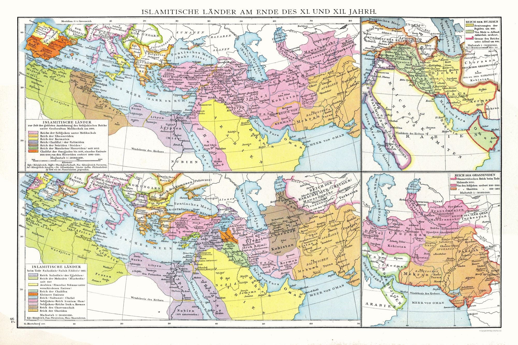 Historic Map - Muslim Lands 11 to 12 Century - Droysen 1886 - 34.48 x ...
