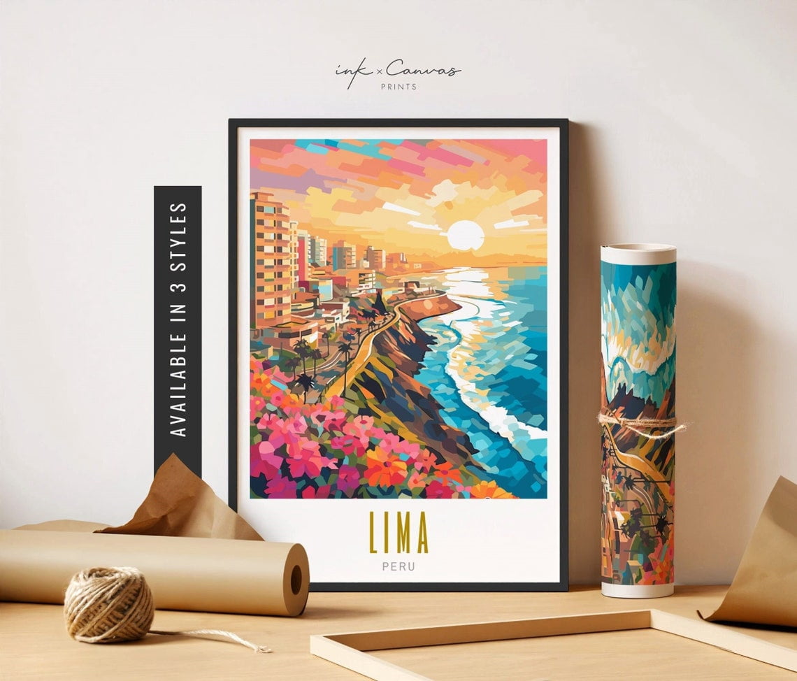 Lima Peru Art Poster Miraflores Lima Poster Peruvian Wall Art Retro ...
