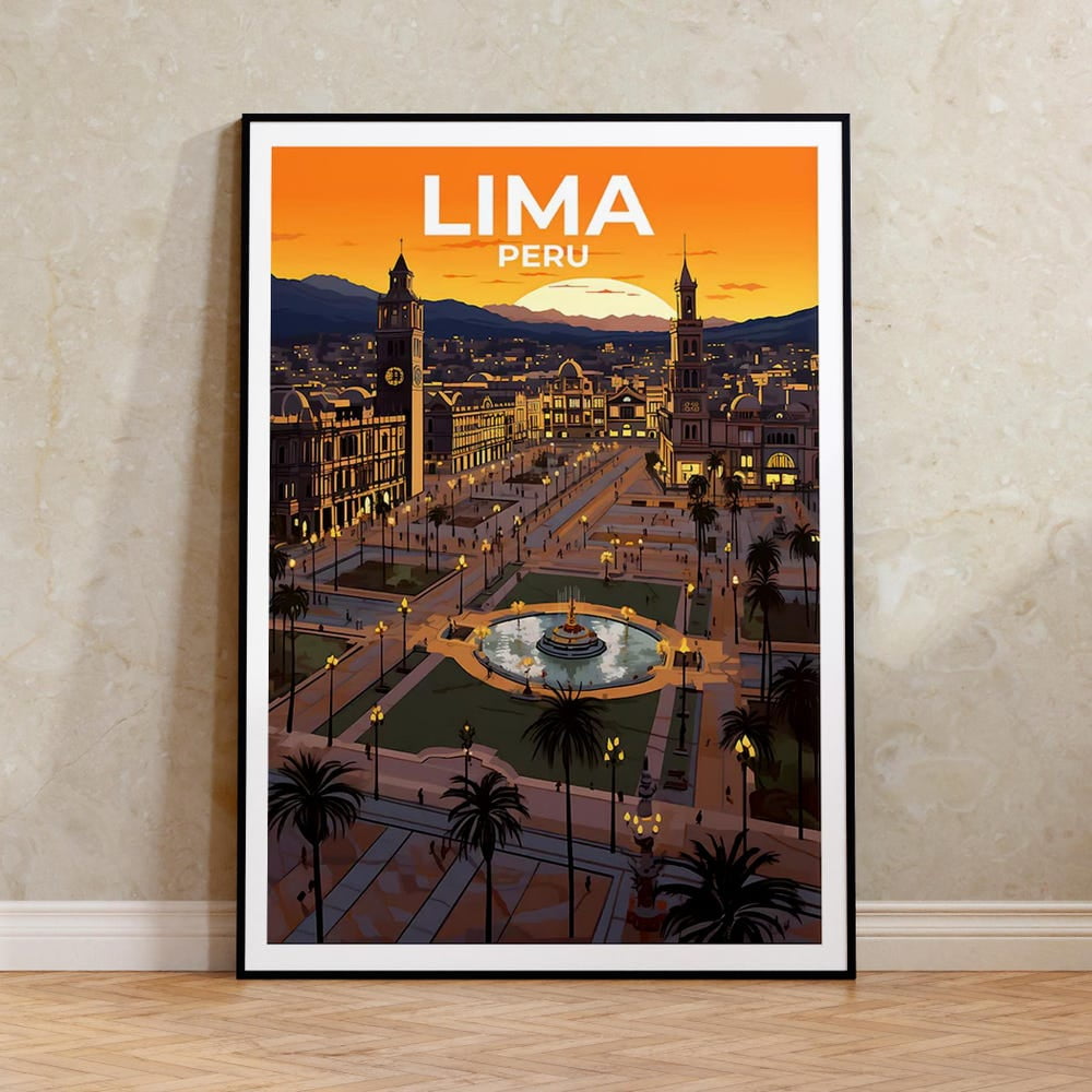 Lima Travel Poster, Peru Wall Art, Peru Print, Lima Poster, Plaza De ...