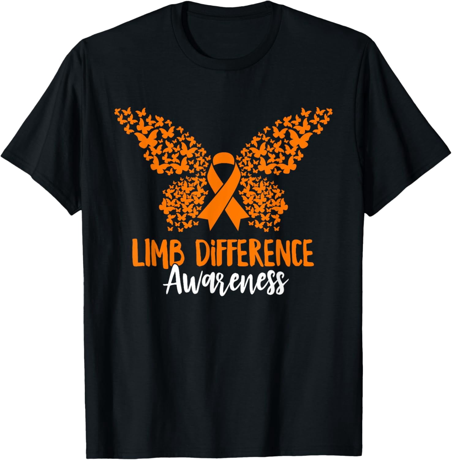 Limb Difference Awareness Butterfly Orange Ribbon Amputee T-Shirt ...