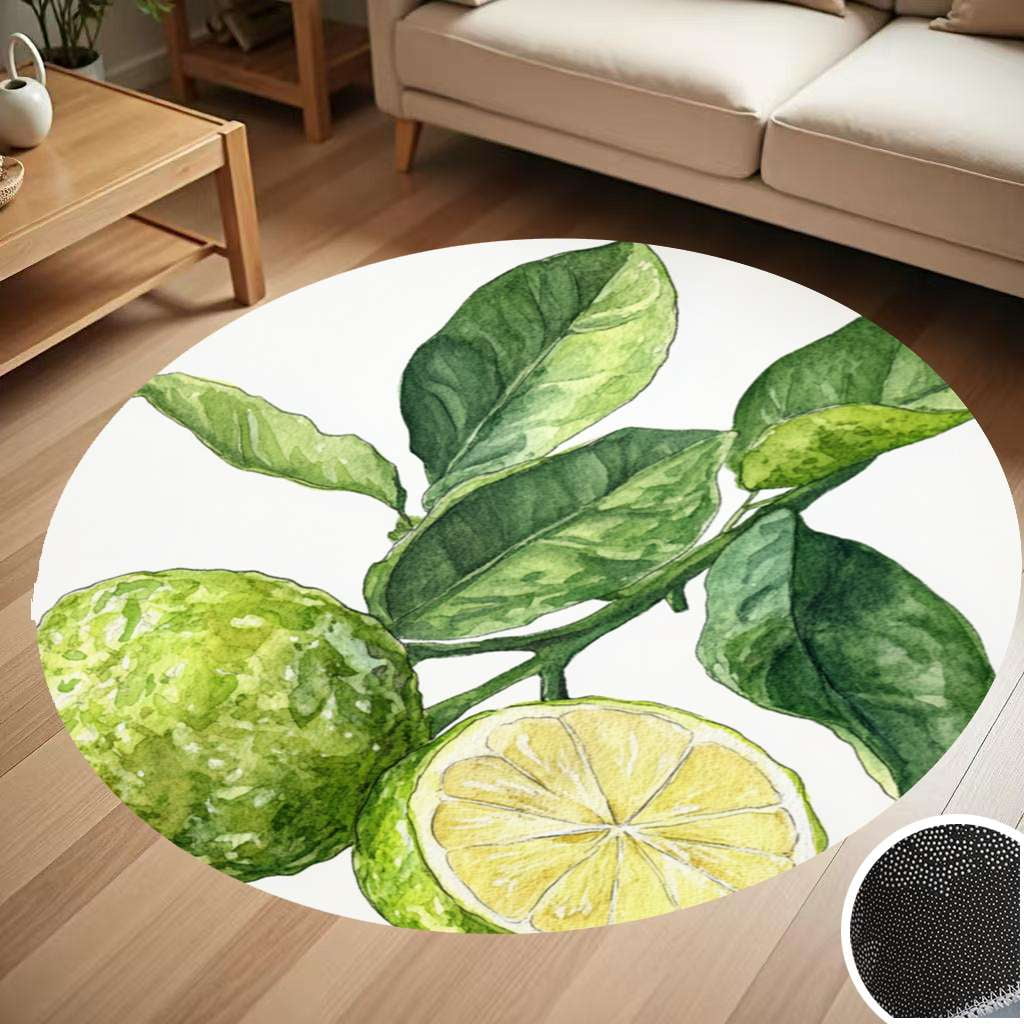 Lime And Leaves Illustration Round Carpet Living Room Bedroom Home ...