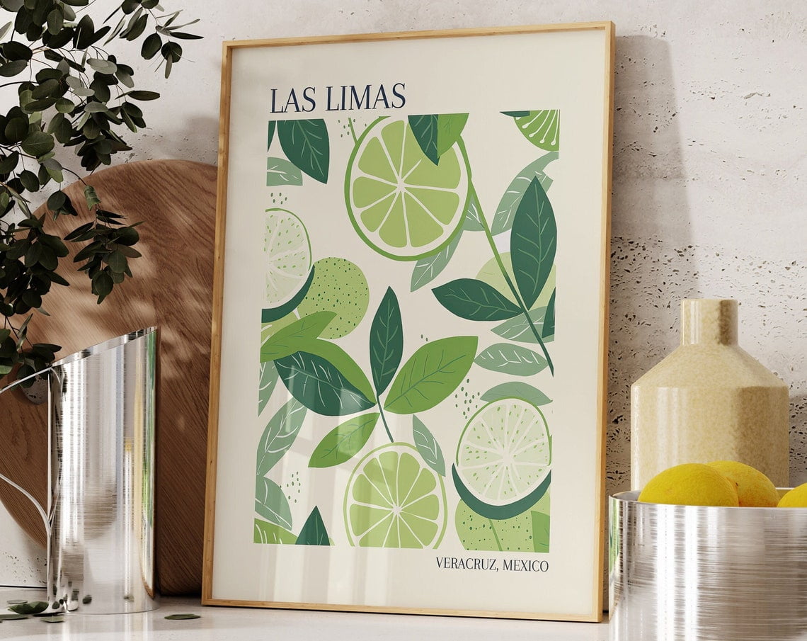 Lime Citrus Print, Boho Kitchen Wall Art, Lime Decor, Colorful Wall Art ...