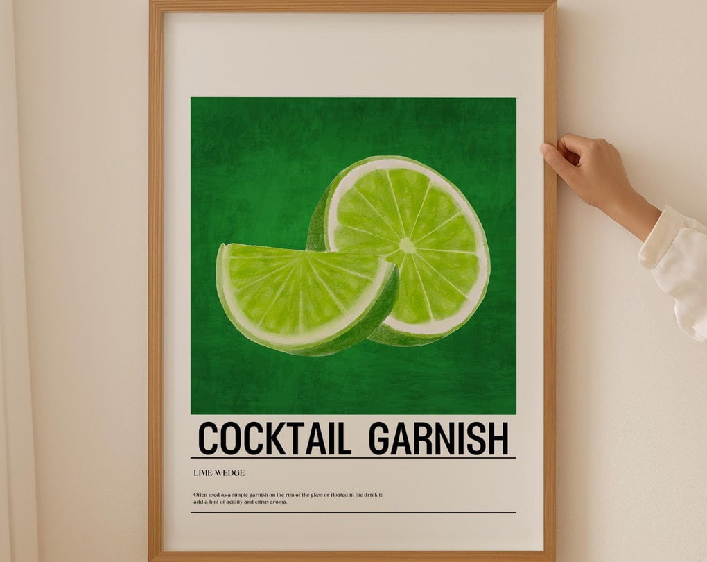 Lime Cocktail Garnish Print, Cocktail Wall Art Watercolor Prints, Green ...