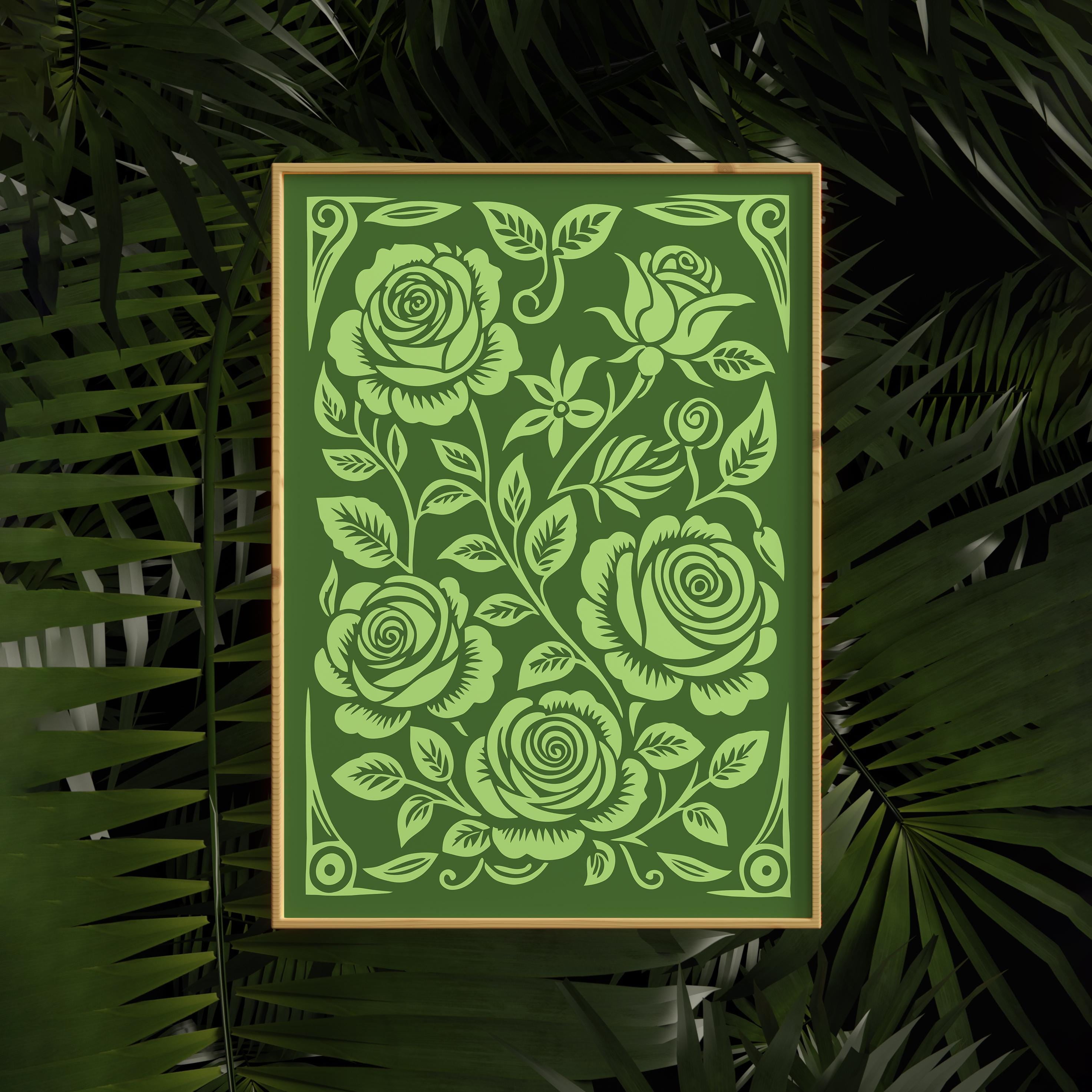 Lime Cream Roses Botanical Print: Vintage Rococo Floral Wall Art ...