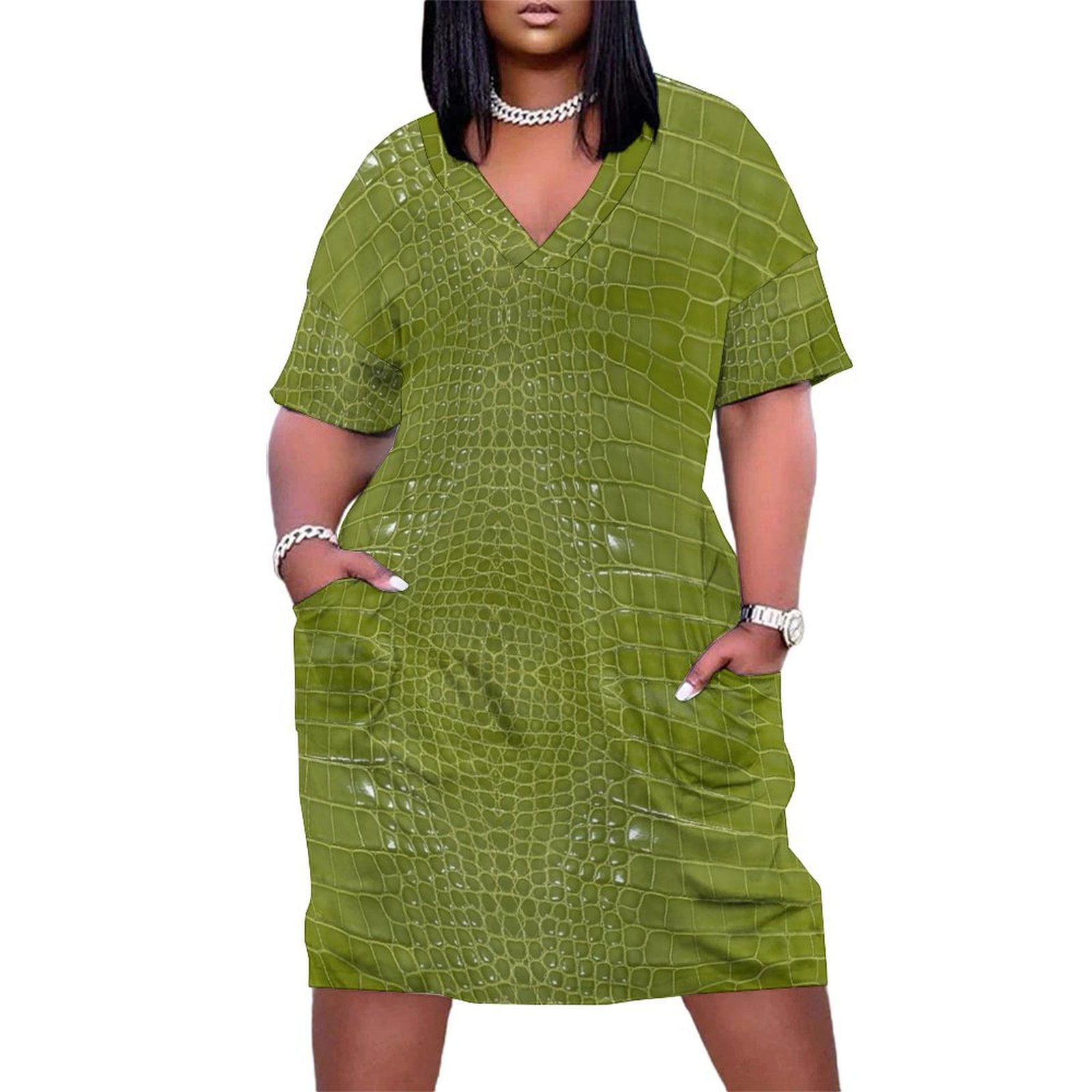 Lime Green Alligator Texture Loose Pocket Dress summer dress woman 2025 ...