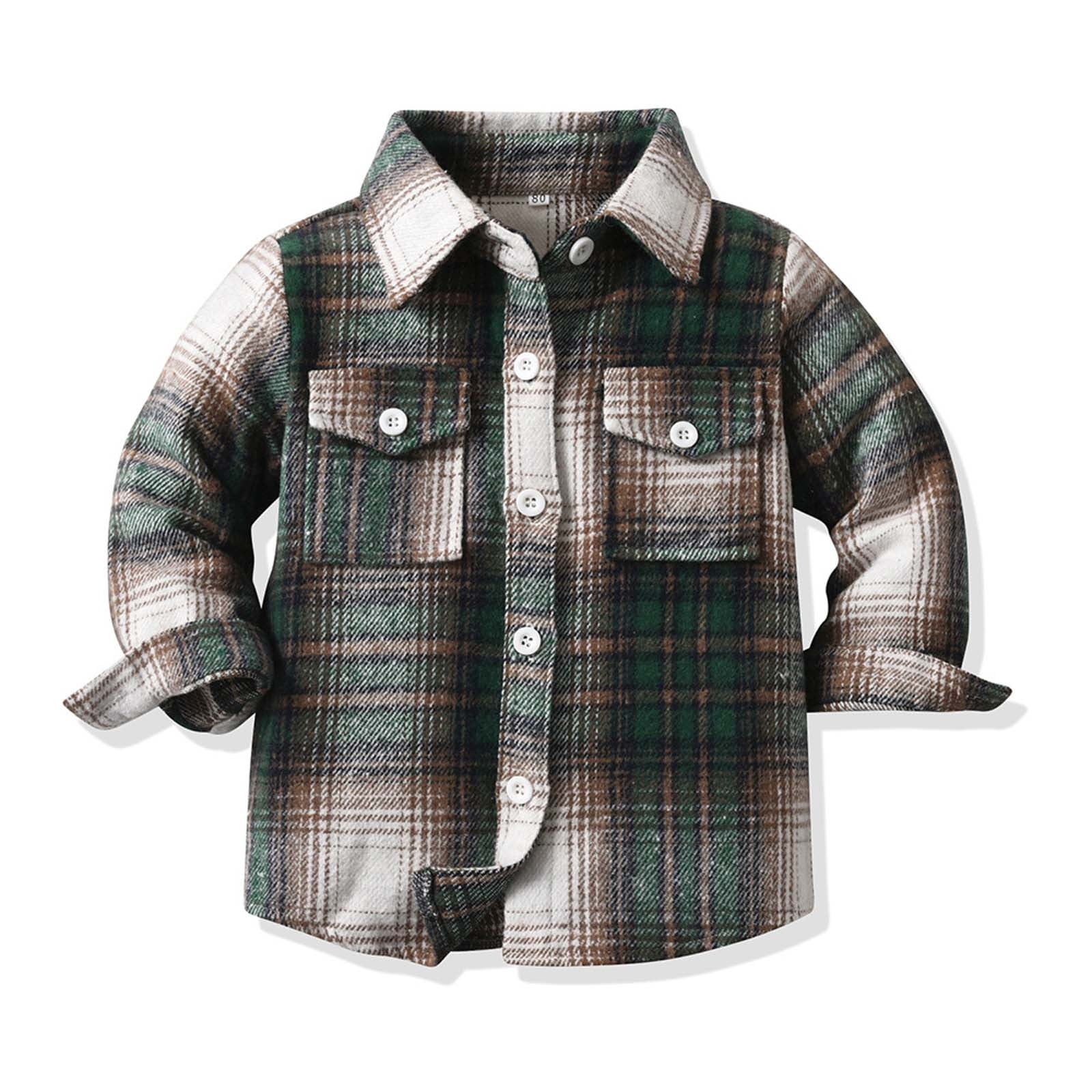 Lime Green Baby Plaid Shacket for Children Boy Girl Winter Fall Long ...