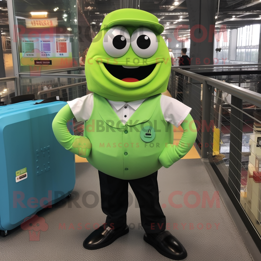 Lime Green Bagels REDBROKOLY mascot costume character dressed with a ...