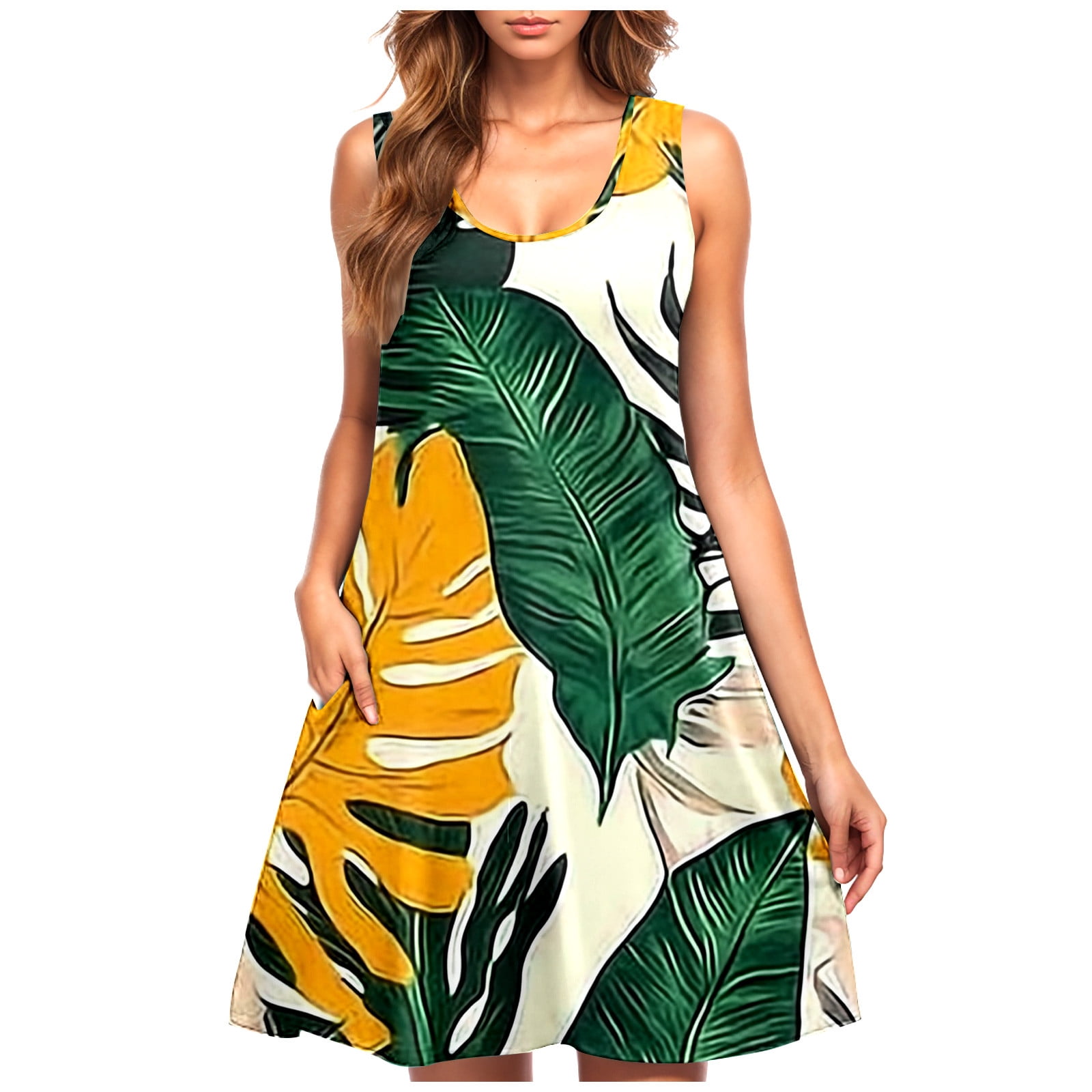 Lime Green Brunch Dresses for Ladies Summer Fall Sleeveless Crewneck ...