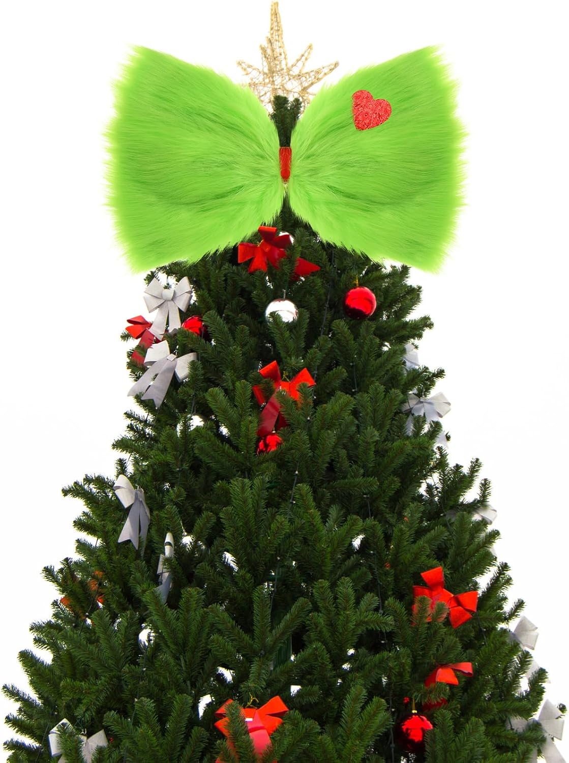 Lime Green Christmas Tree Topper Bow 14 x 8'' Large Green Furry Bow ...