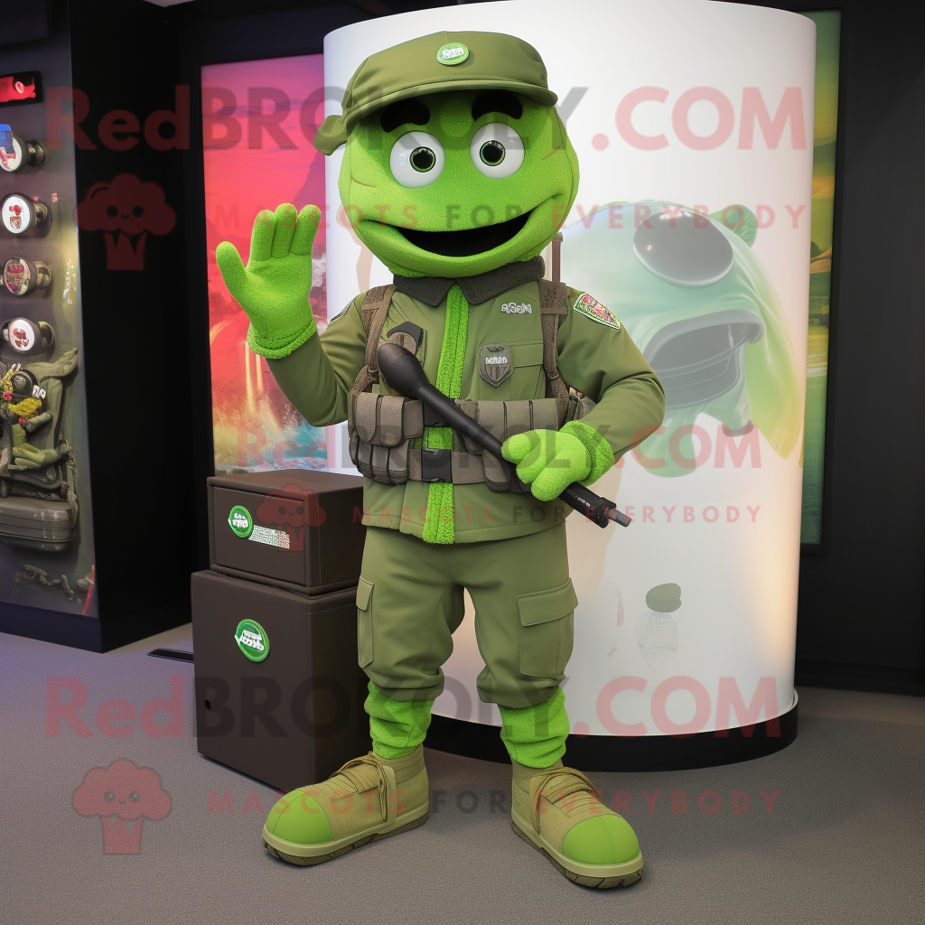 Lime Green Commando REDBROKOLY mascot costume character dressed with a ...