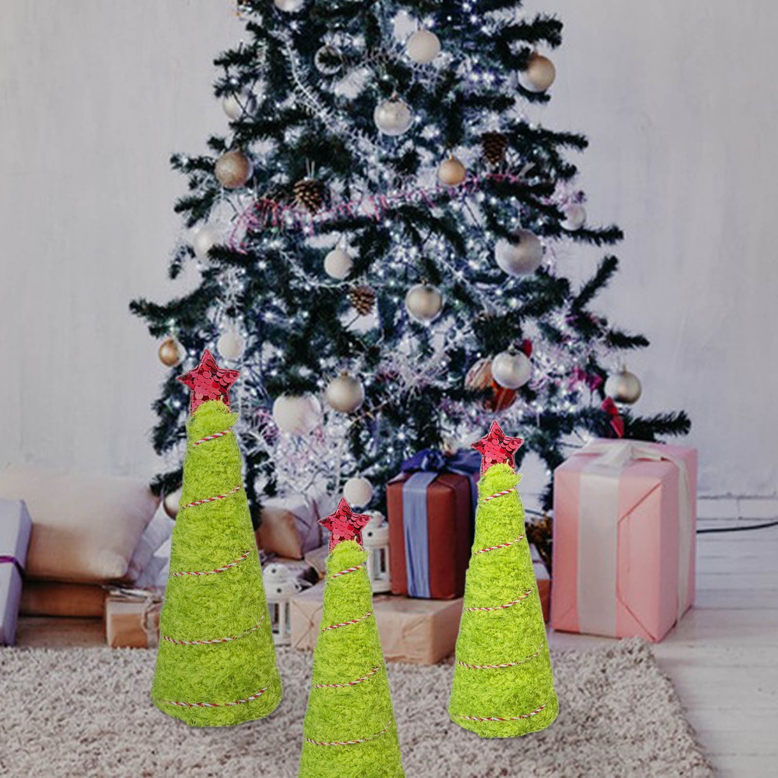 Lime Green Cone Trees Christmas Decor, Set of 3 Lime Green Christmas ...