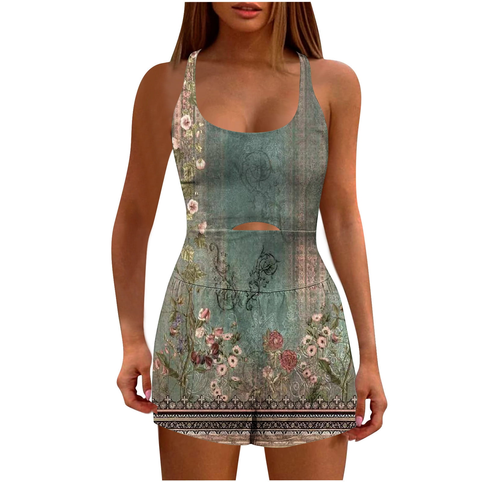 Lime Green Coveralls Shortalls for Women Fall Summer Floral Bodycon ...