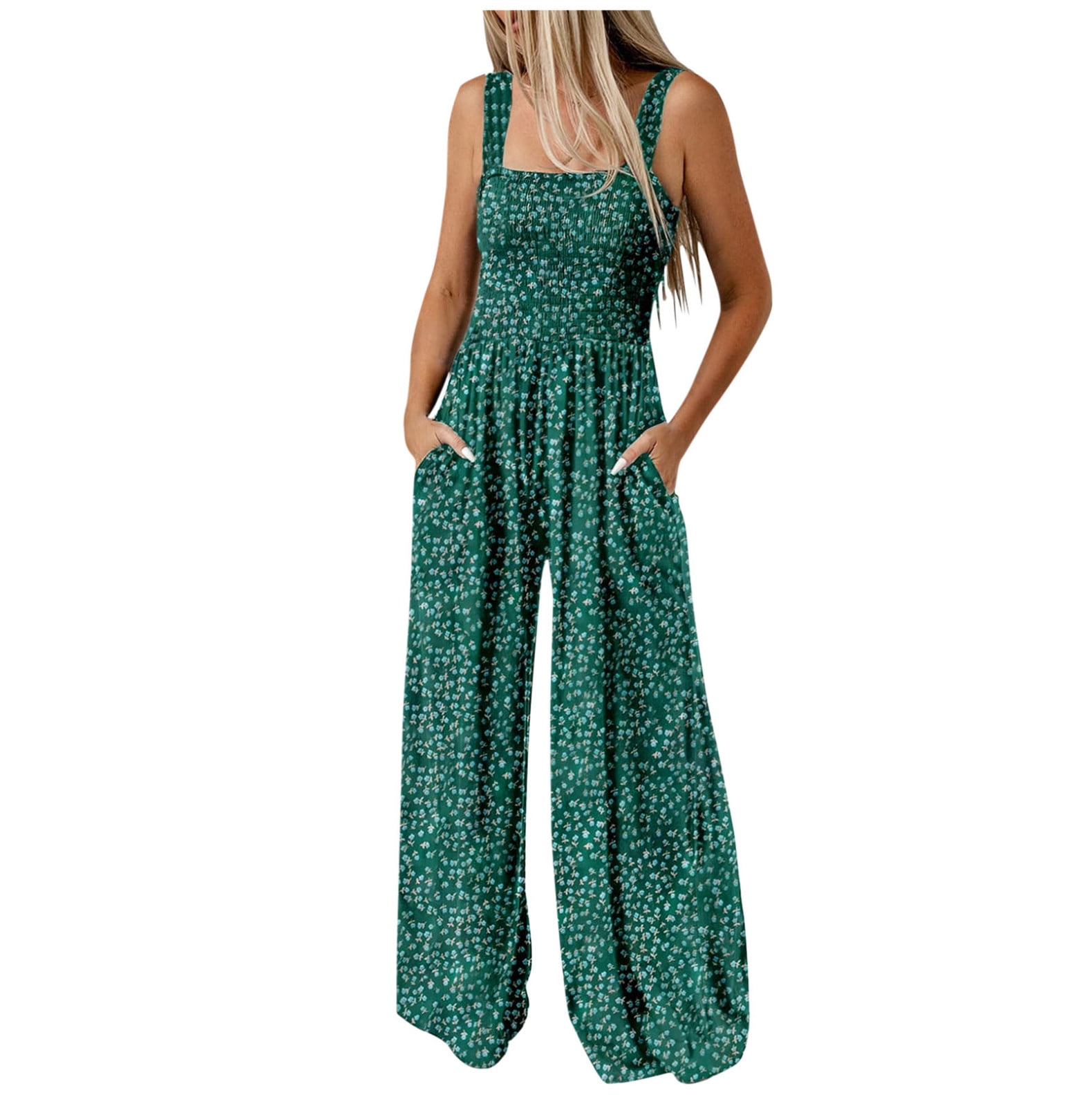 Lime Green Coveralls for Women Fall Summer Floral Graphic Loose Fit ...