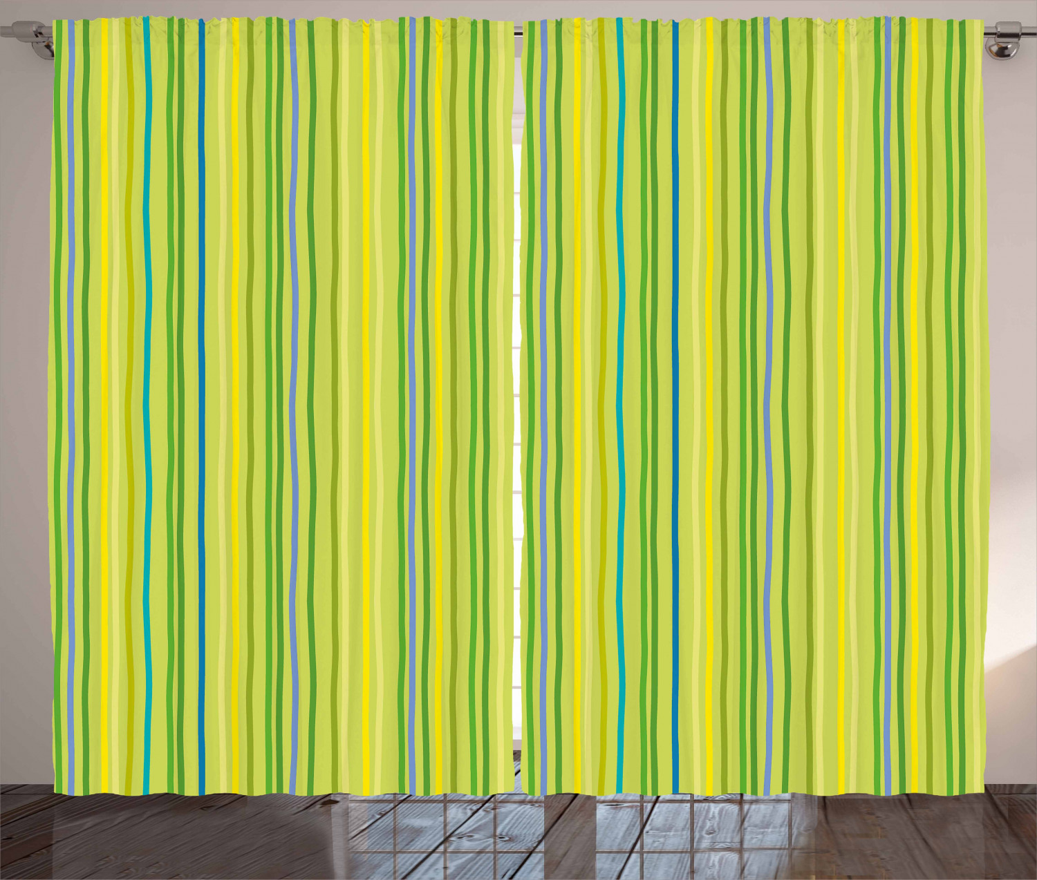 Ambesonne Lime Green Curtains 2 Panel Set, Soft Geometric Lines, 108" x ...