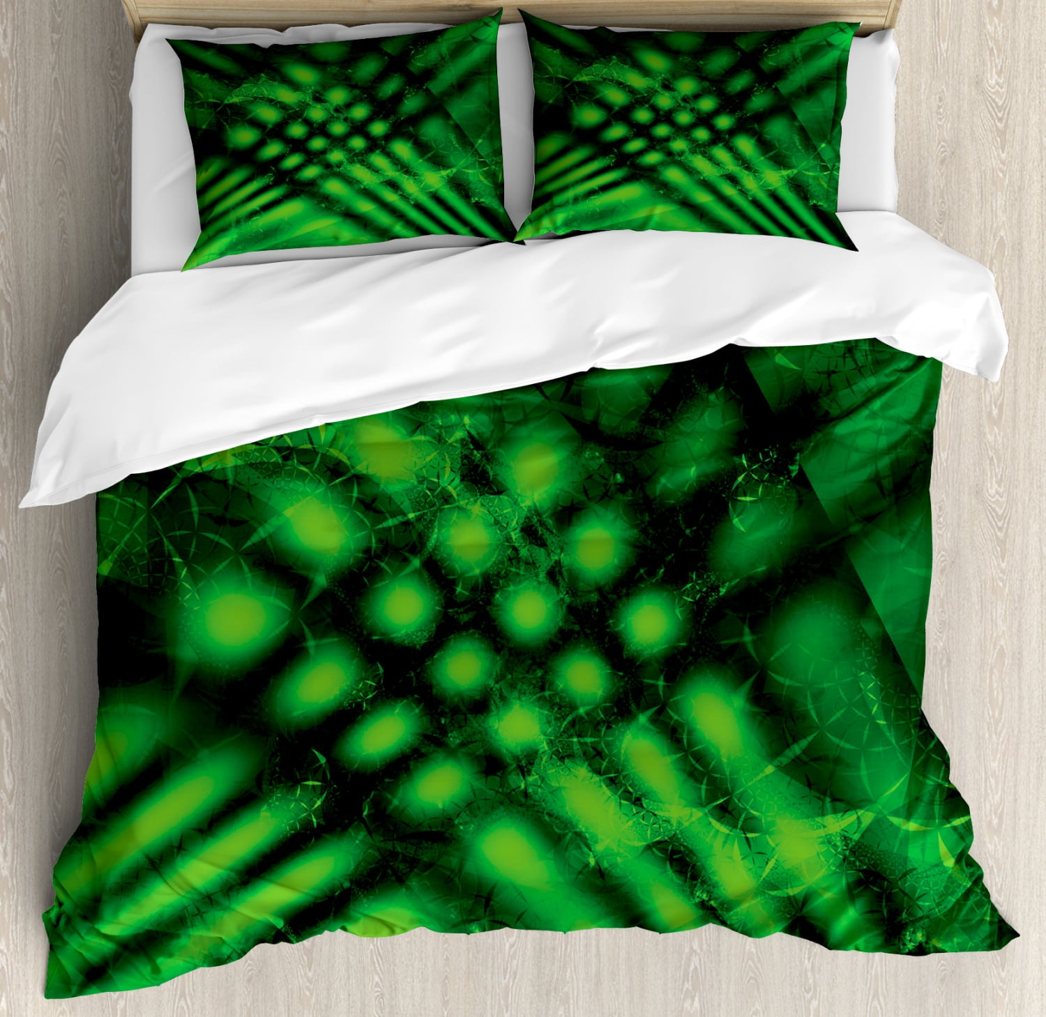 Lime Green Duvet Cover Set Queen Size, Psychedelic Abstract Blurry ...