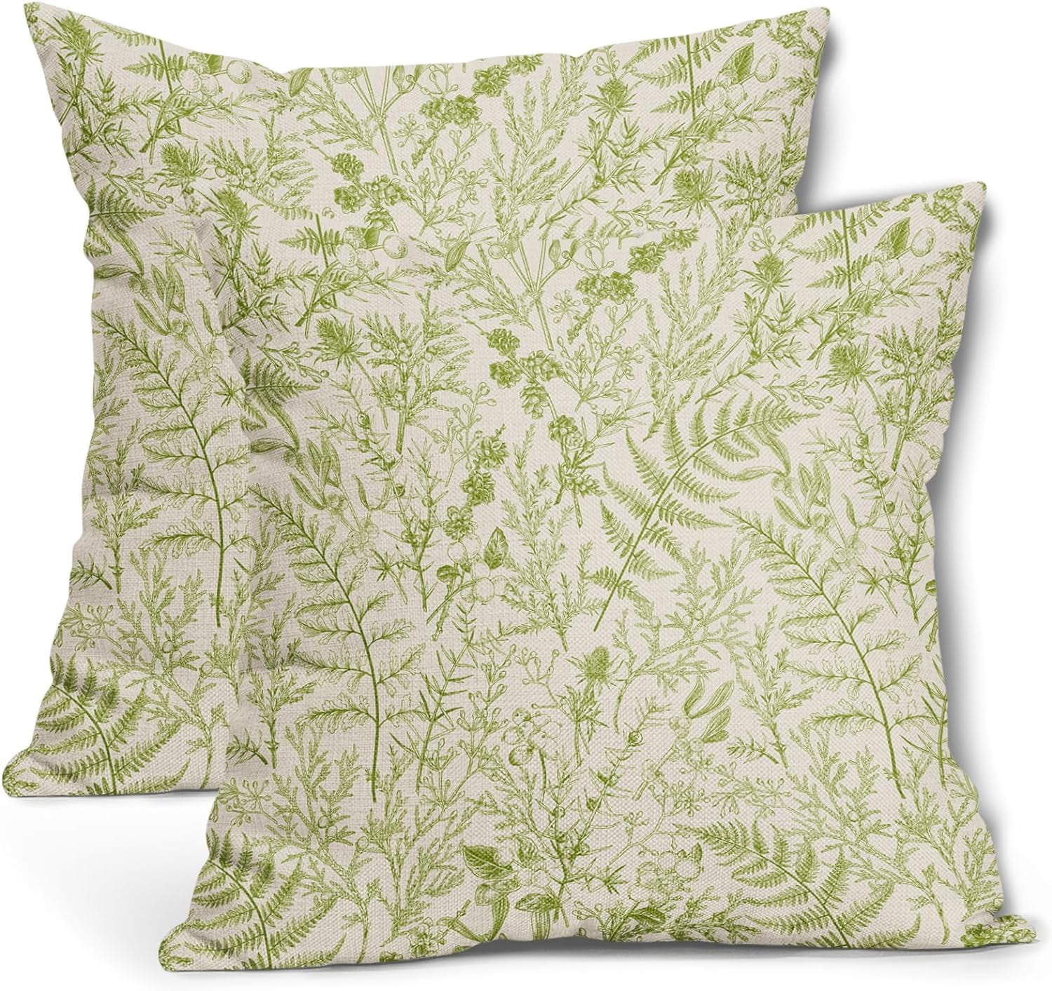 Lime Green Fern Leaves Pillow Covers 20X20 Inch Plant Leaf Floral Pine ...