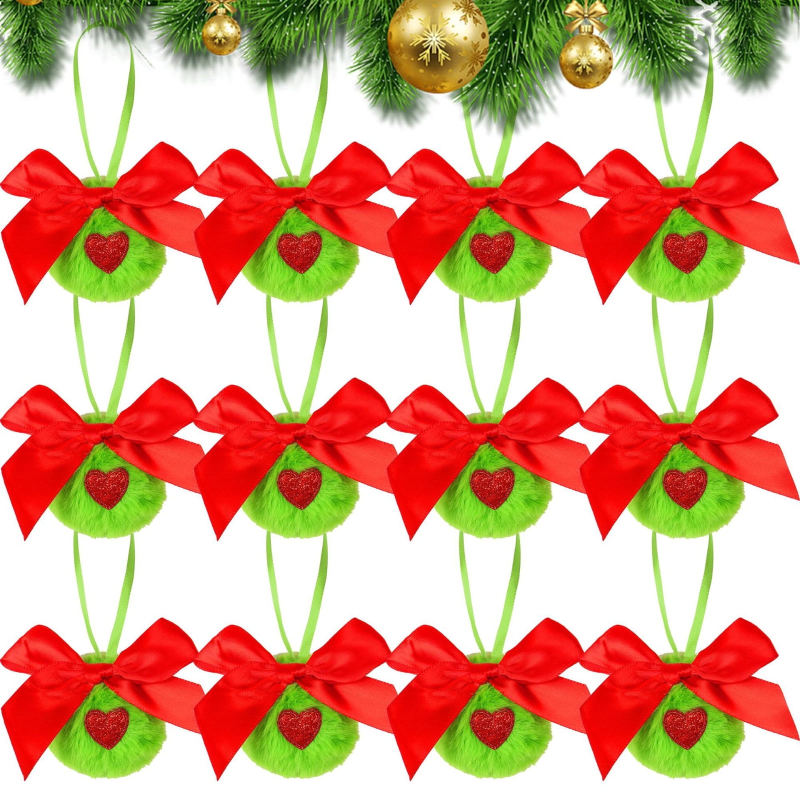 Lime Green Furry Christmas Ball Ornaments Sets,Pom Pom Keychains Fluffy ...