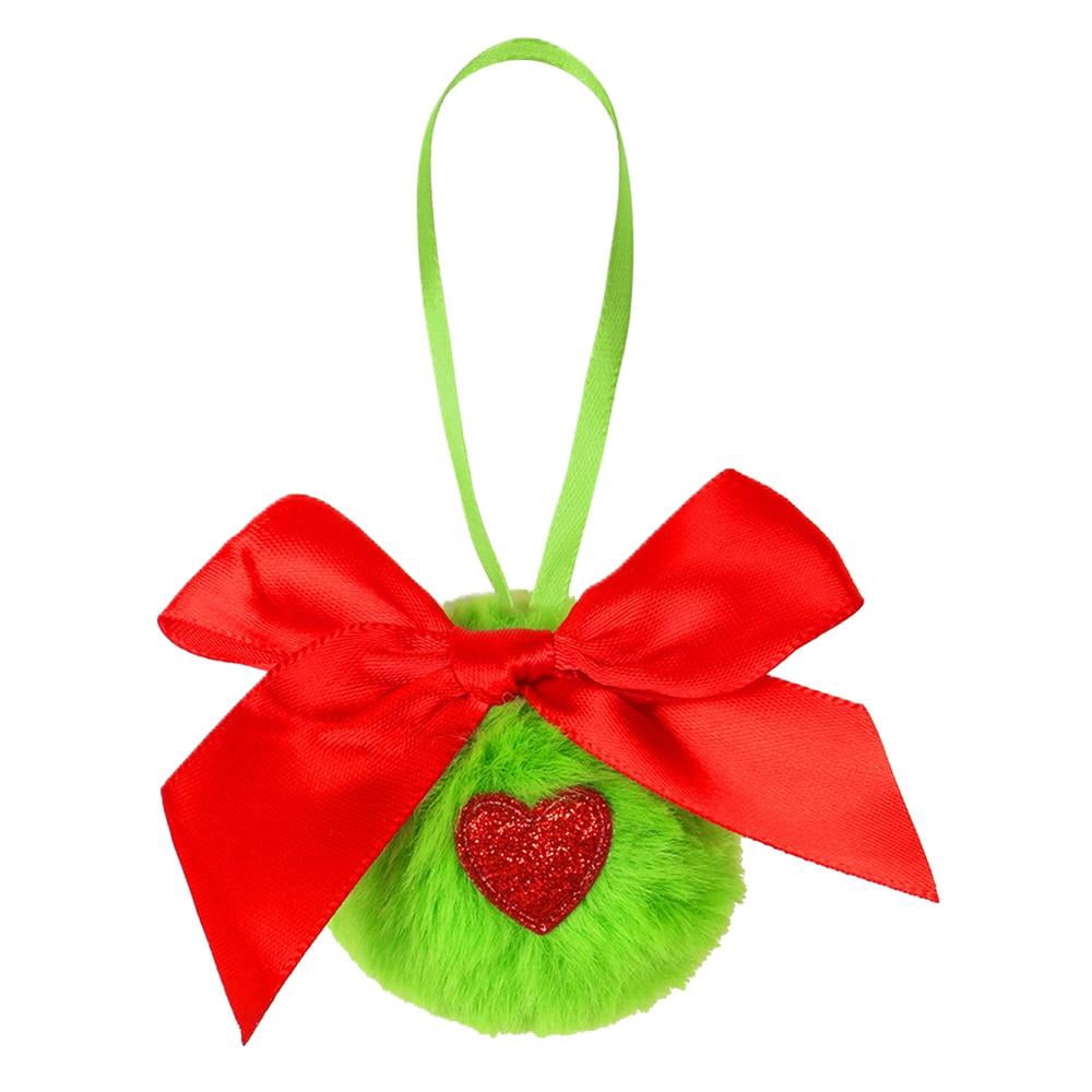 Lime Green Furry Christmas Ball Ornaments with Red Bow, Cute Christmas ...