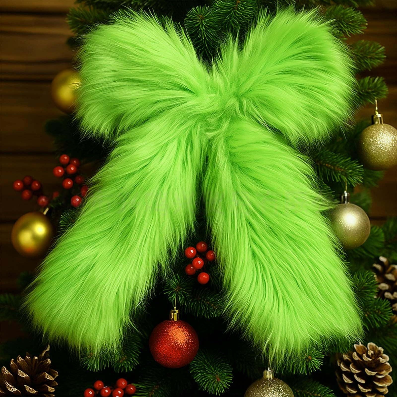 Lime Green Furry Christmas Tree Topper Bow, Faux Xmas Tree Topper For ...